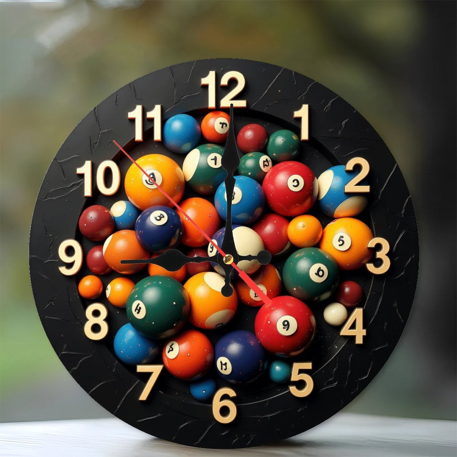 Unique Billiard Ball Clock Decor Home Office Wall Art 10-Inch Silent ...