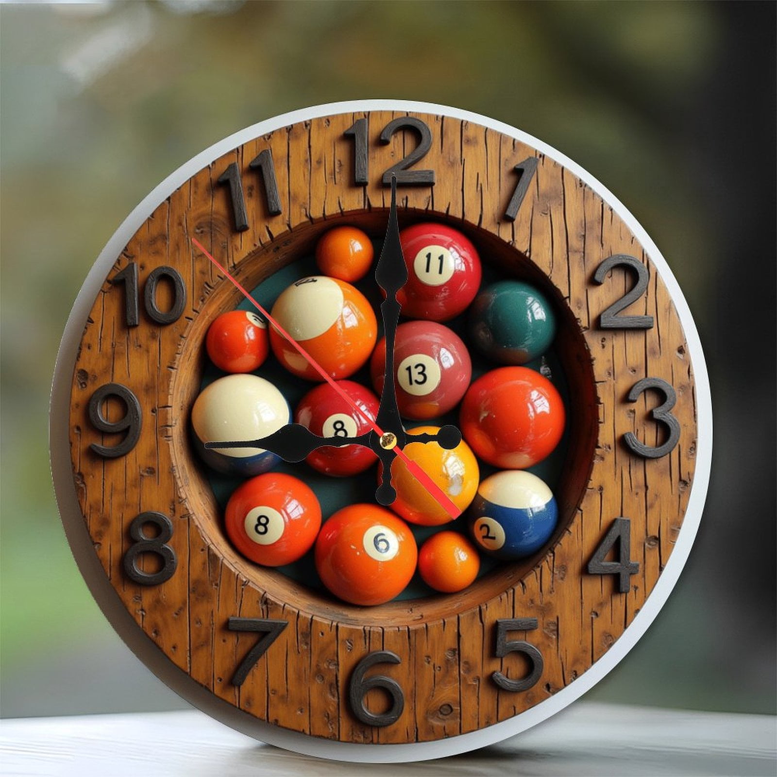 Unique Billiard Ball Clock Wooden Wall Decor Home Office Gift 10-Inch ...
