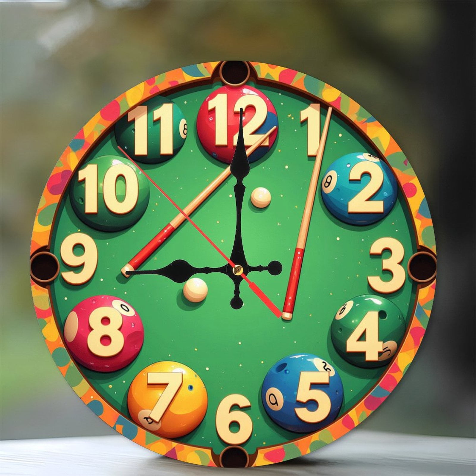 Unique Billiard Clock Wall Decor Pool Table Clock 10-Inch Silent Wooden ...