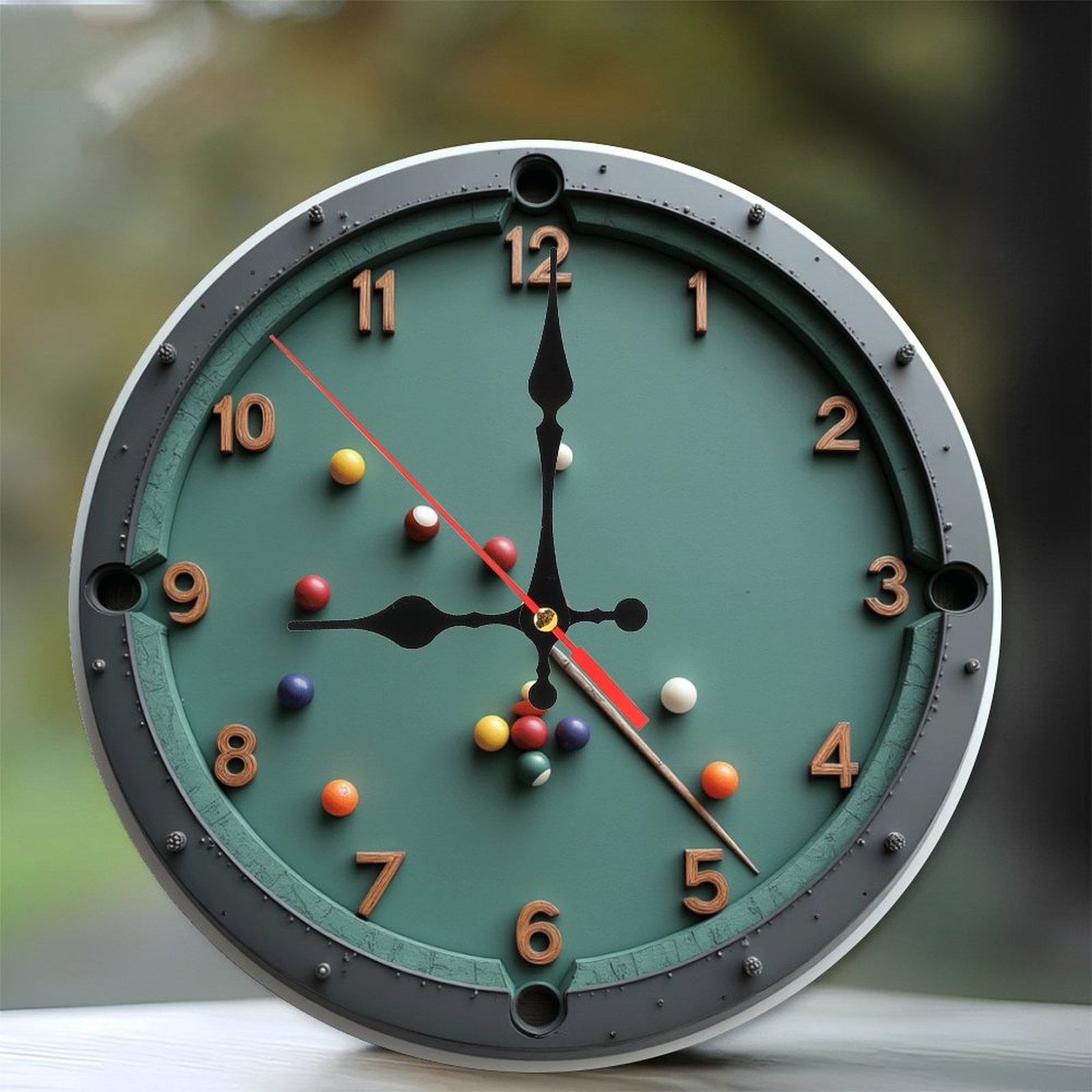 Unique Billiards Clock Wall Decor Home Game Room 10-Inch Silent Wooden ...