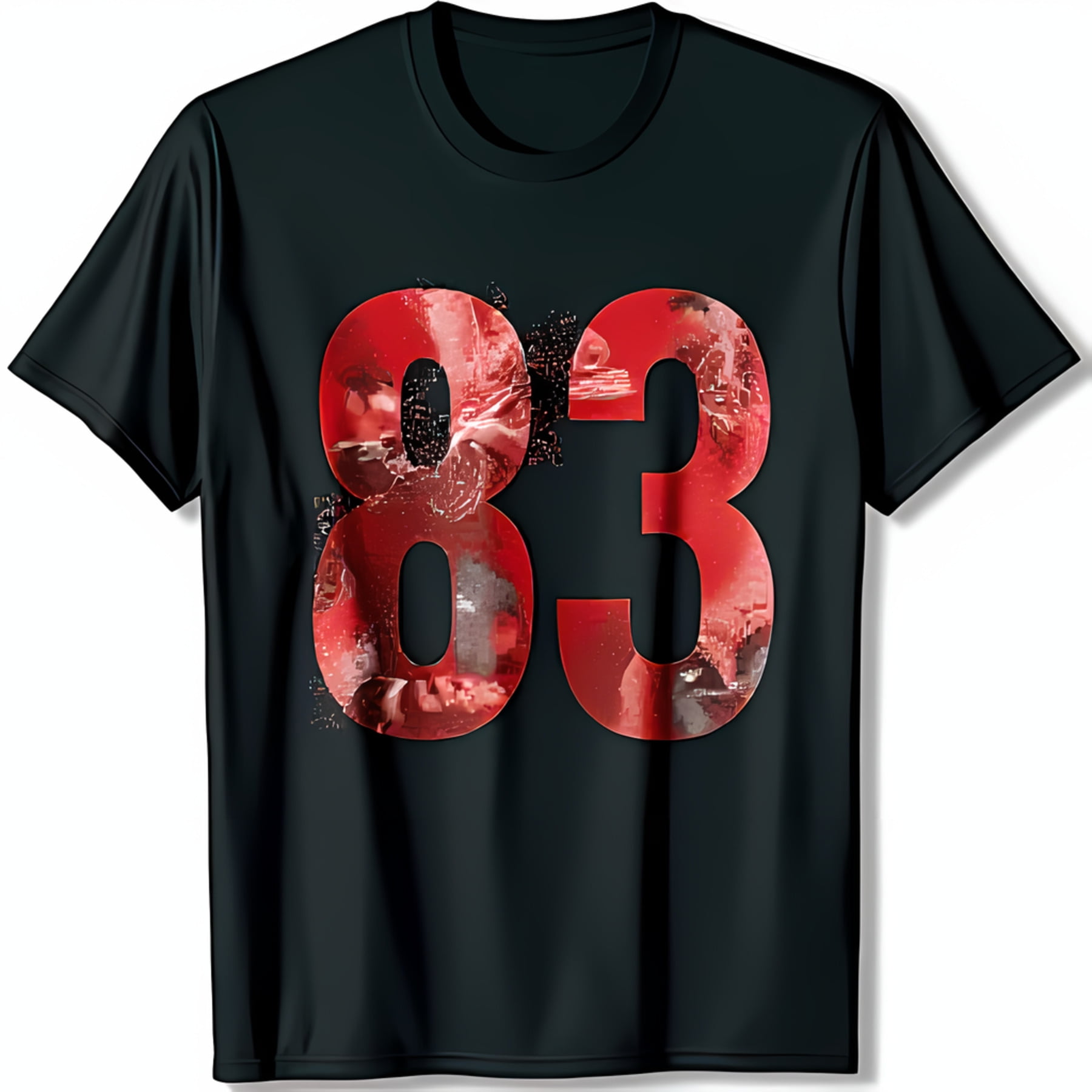 Unique Black T-Shirt with Bold Red '83' Design Featuring Pixelated ...