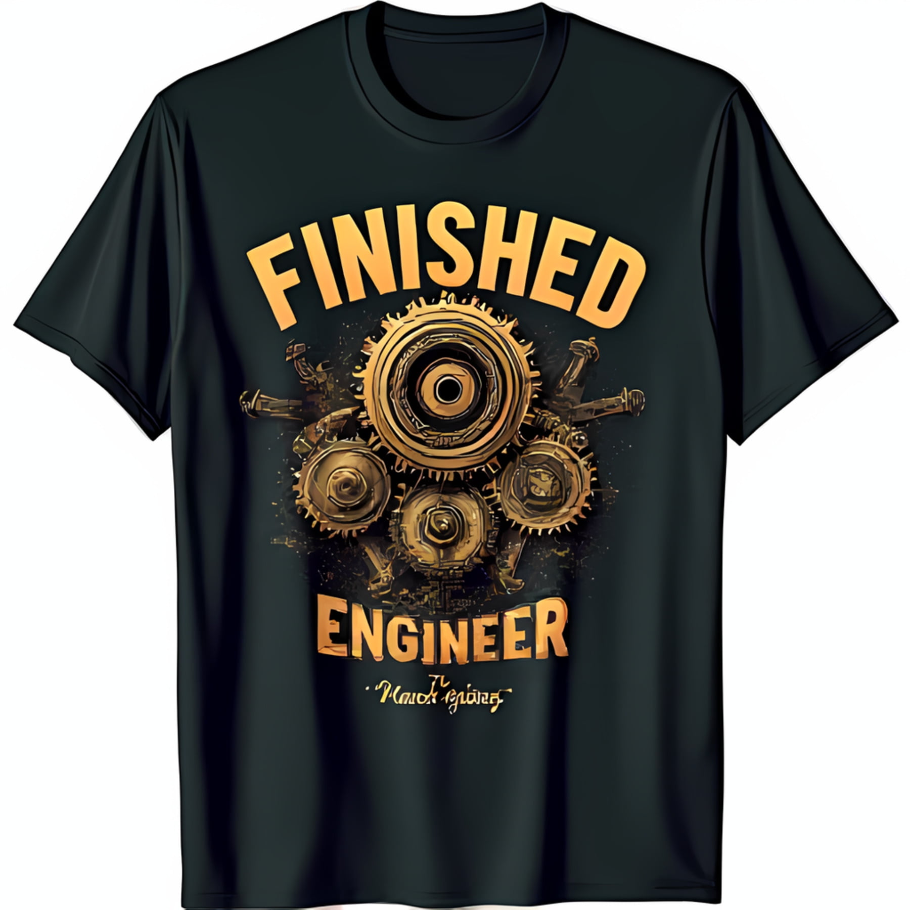 Unique Black T-Shirt with Gold Gear Graphic & Finished Engineer Text ...
