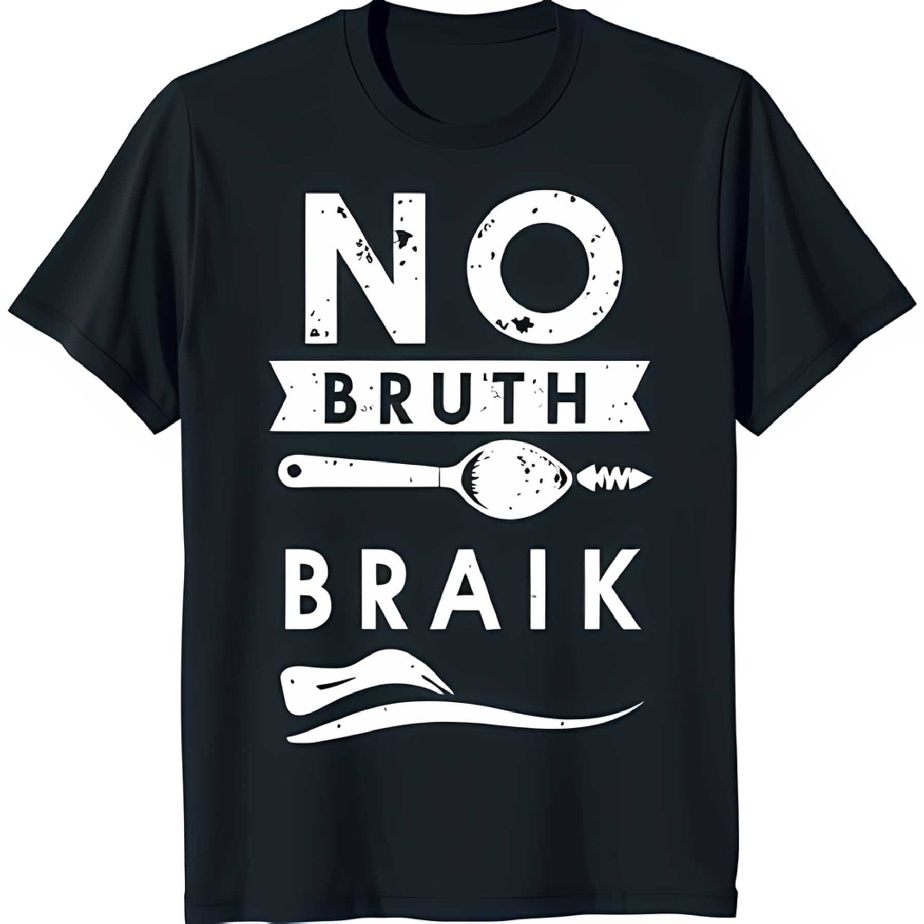 Unique Black T-Shirt with 'NO BRUTH BRAIK' Graphic - Walmart.com