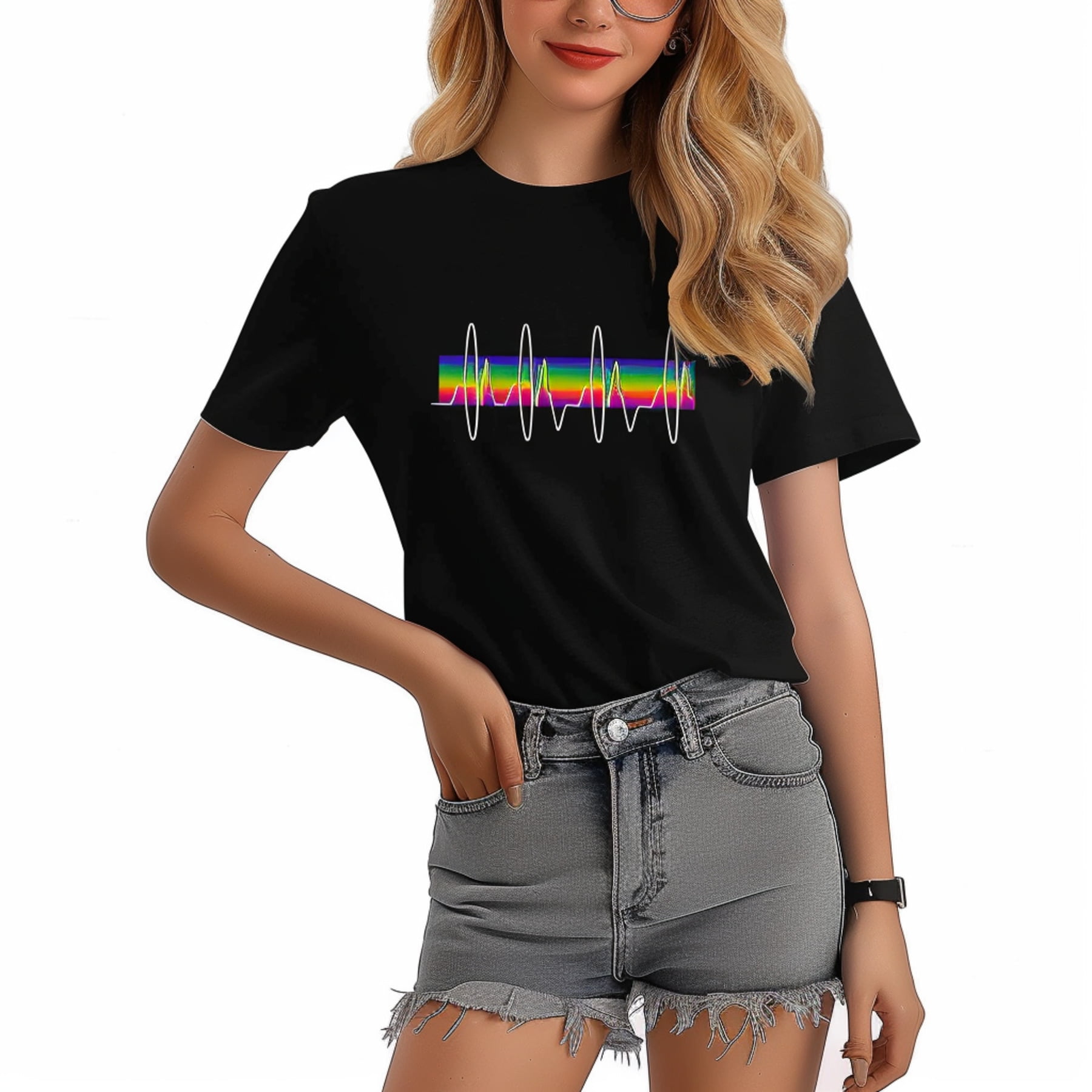 Unique Black T Shirt with Rainbow ECG Design Stand Out from the Crowd ...