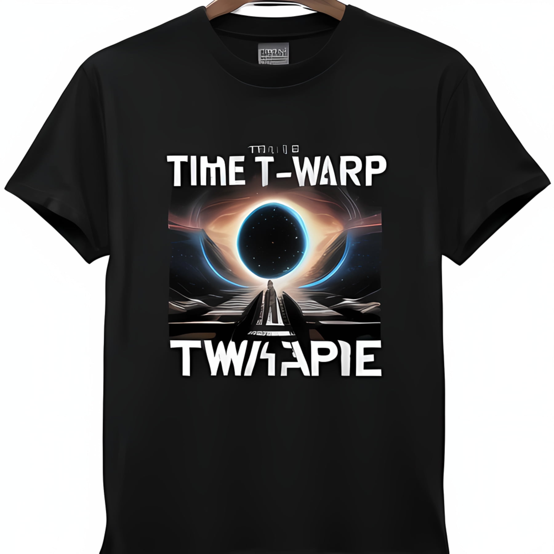 Unique Black T-Shirt with Train Timewarp Graphic Featuring Pyramids and ...