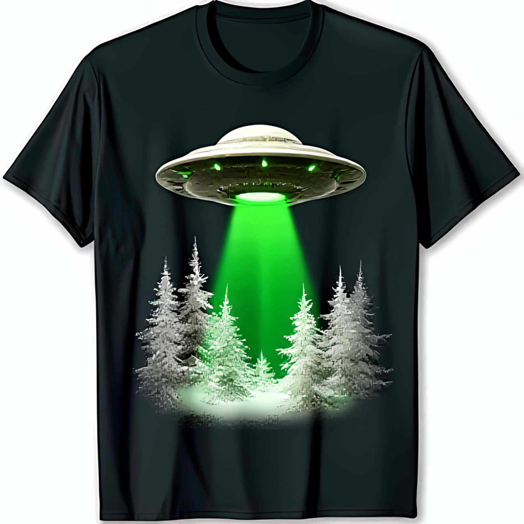 Unique Black T-Shirt with UFO Graphic Illuminating Scene - Walmart.com