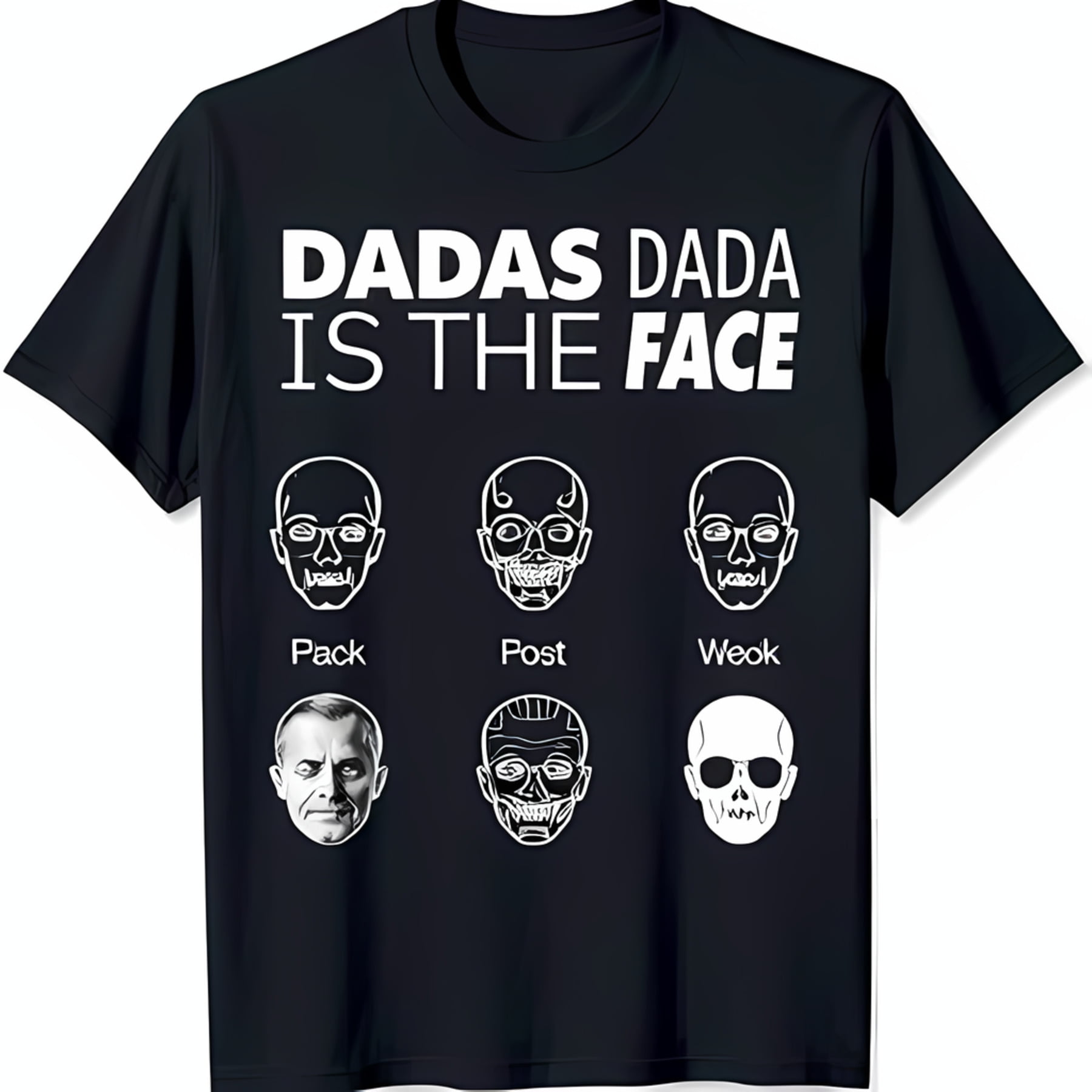 Unique Black T-Shirt with White Face Chart Graphic 'Dadas Dada is the ...