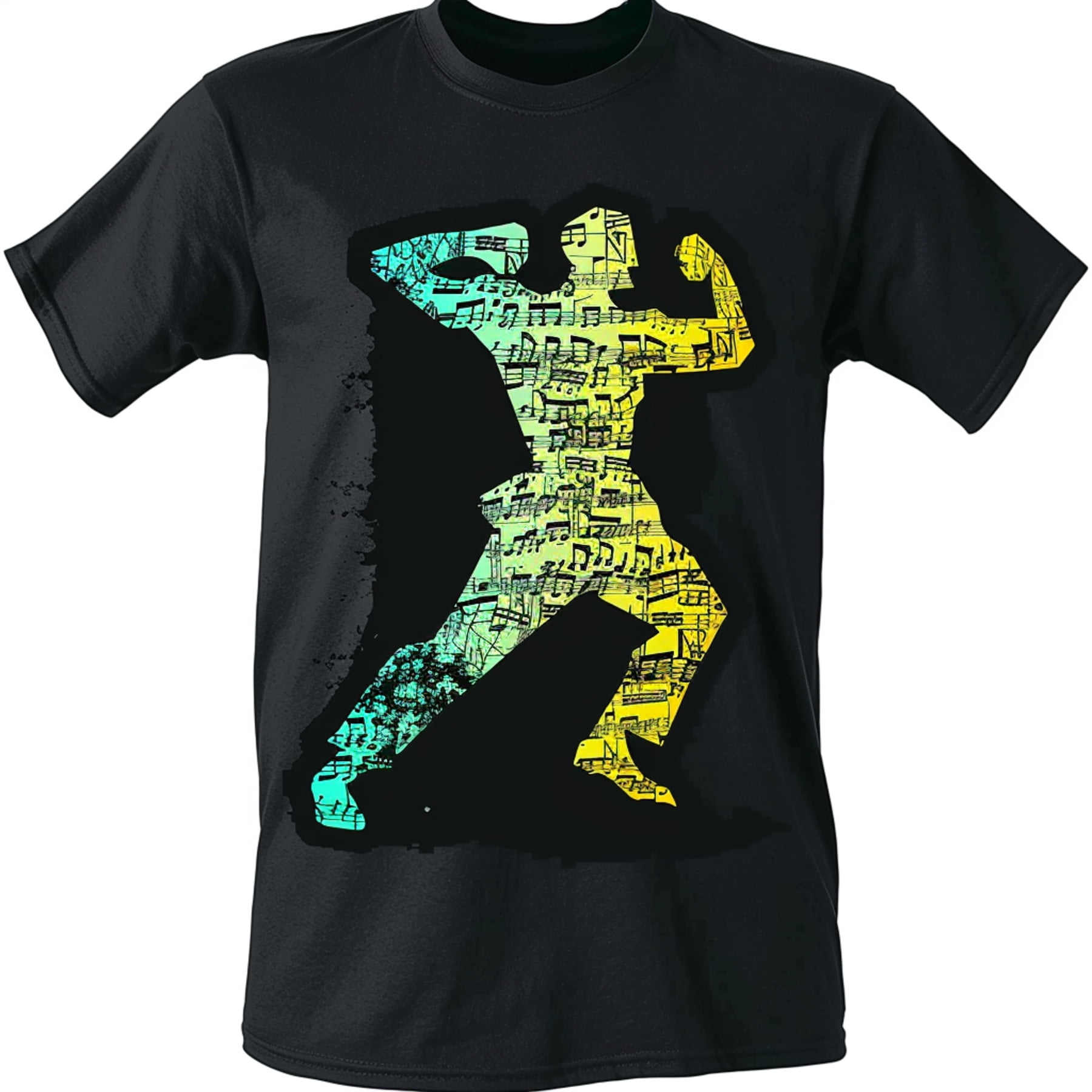 Unique Black TShirt with Yellow and Green Musical Notes Design Perfect ...