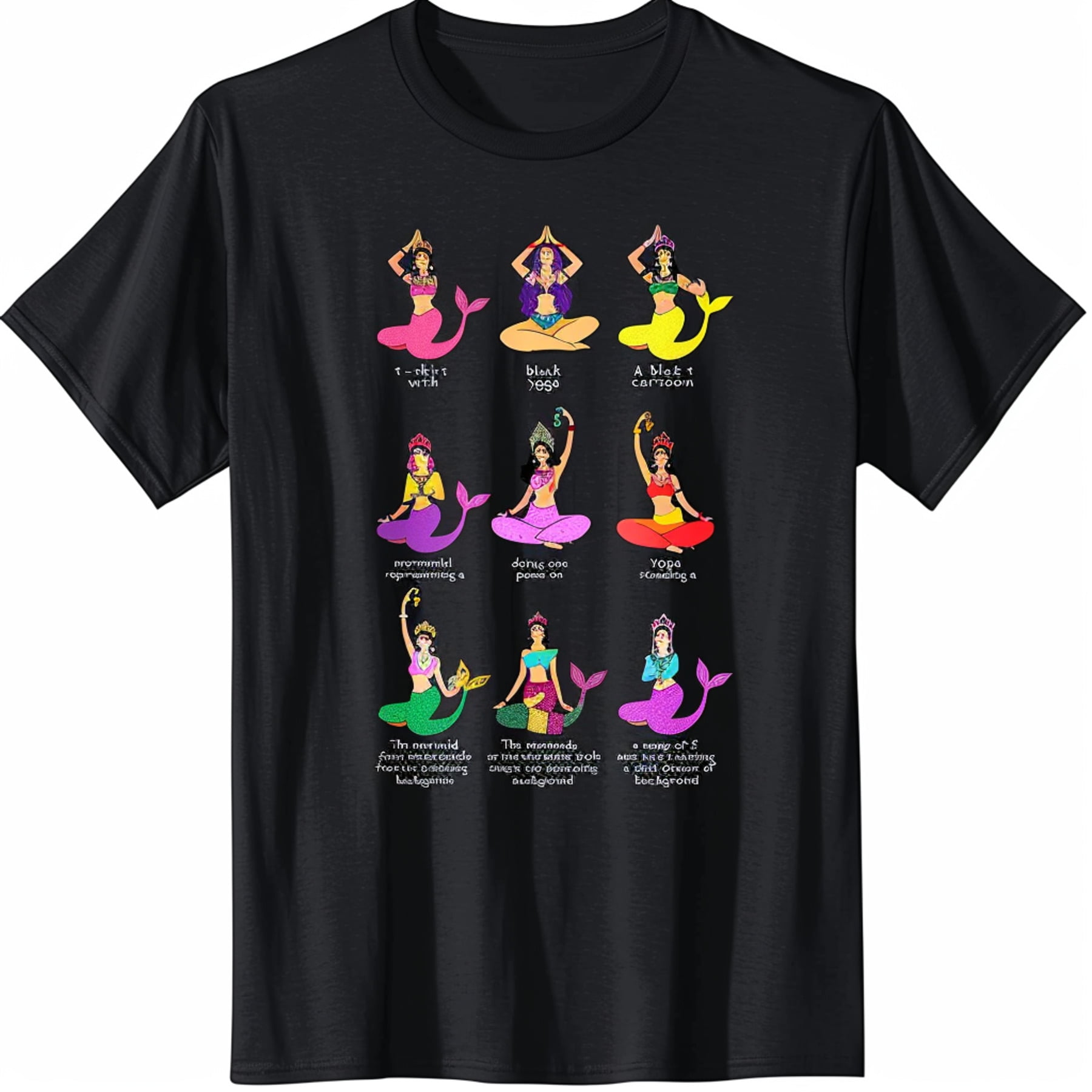 Unique Black Tee with Colorful Mermaid Yoga Poses Samsara Design Fun ...