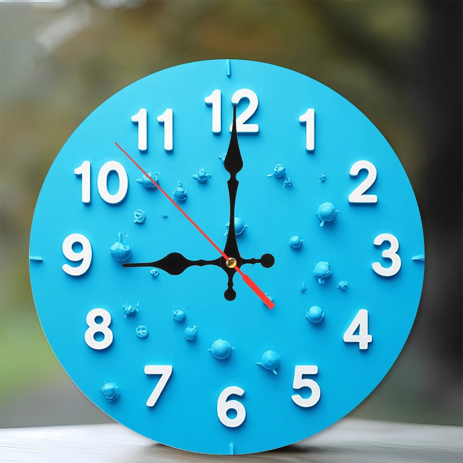Unique Blue Resin Clock Wall Decor Home Office 10-Inch Silent Wooden ...