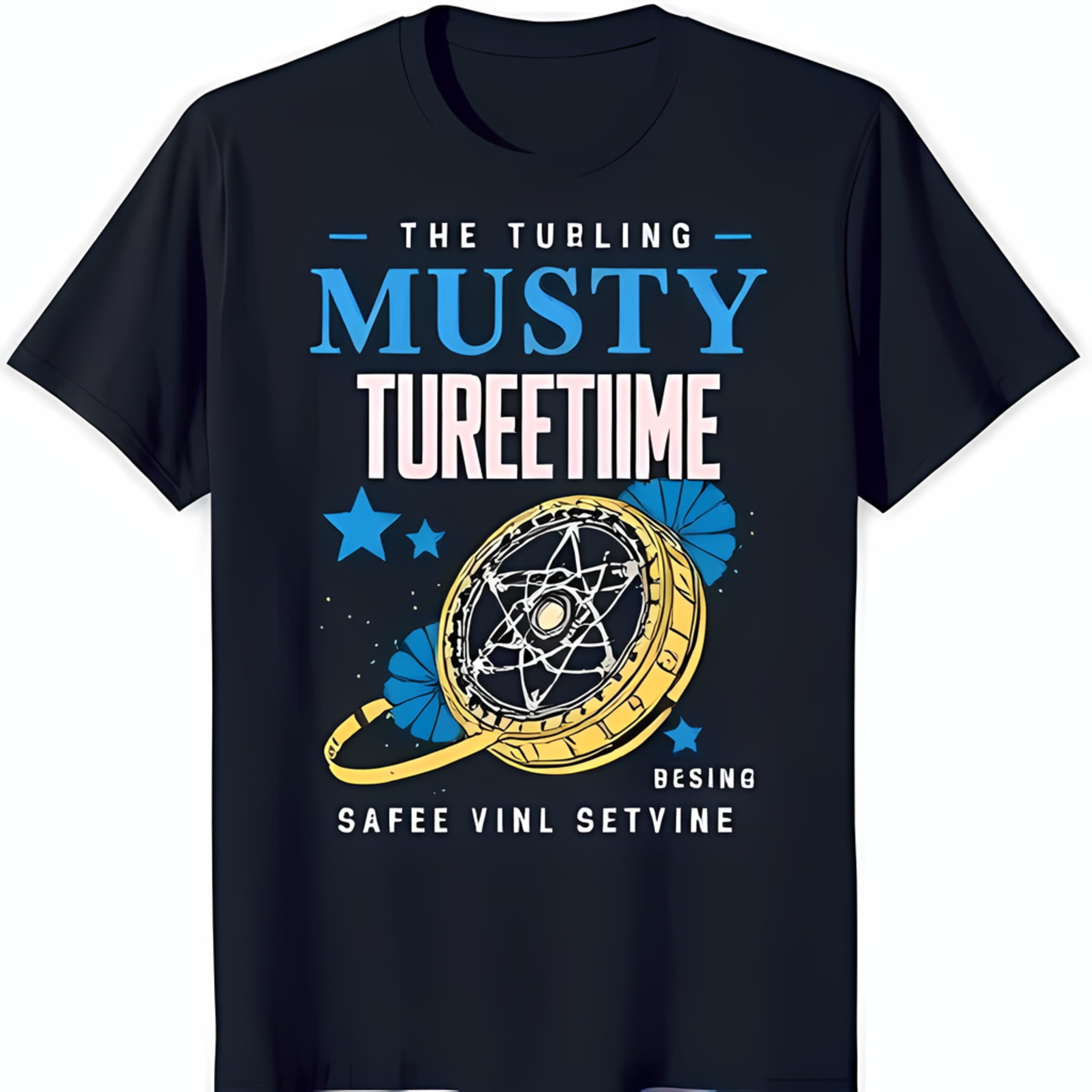Unique Blue T-Shirt with Fun Graphic: 'THE TURLING MUSTY TUREETIME ...