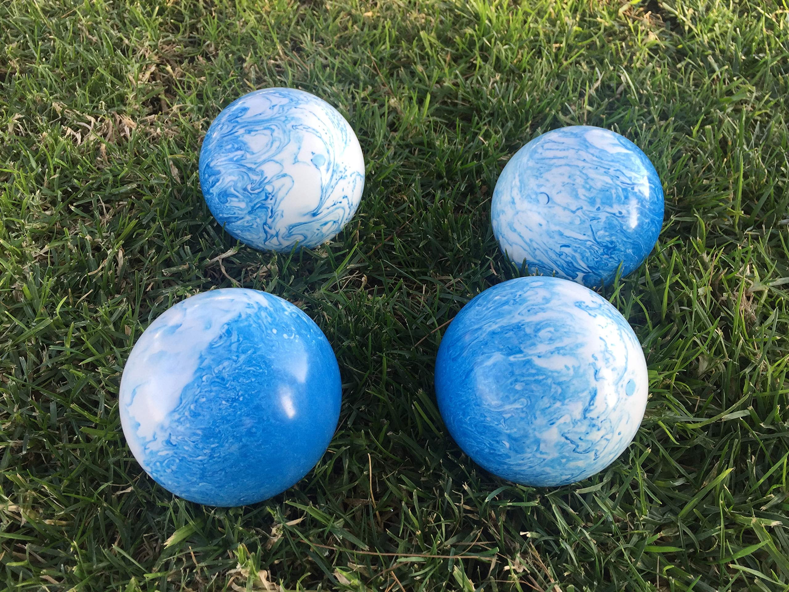 Unique Bocce Package - 4 Pack of 107mm Marbleized Blue and White Balls ...