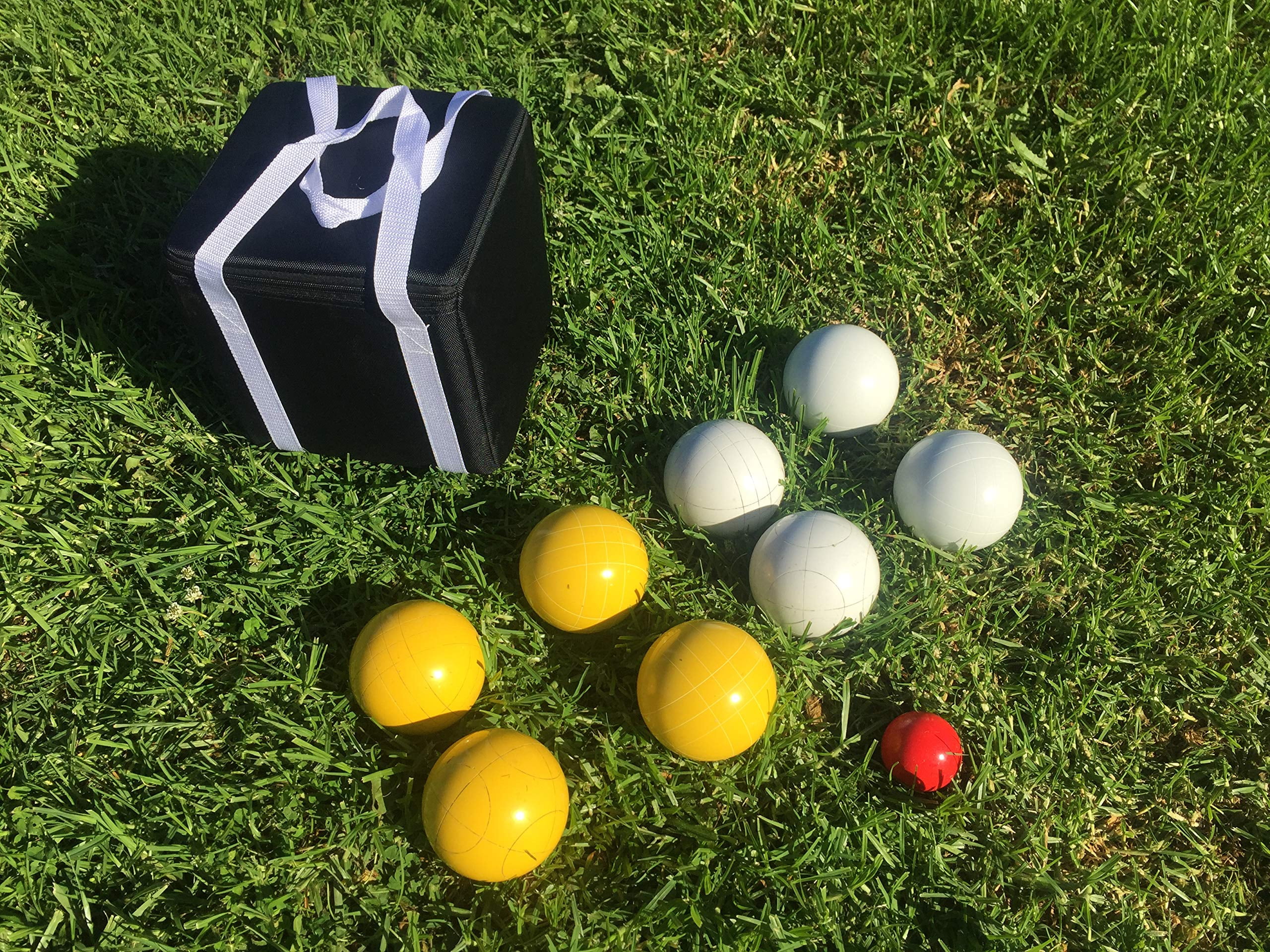 Unique Bocce Sets - 107mm with White and Yellow Balls, Black Bag ...