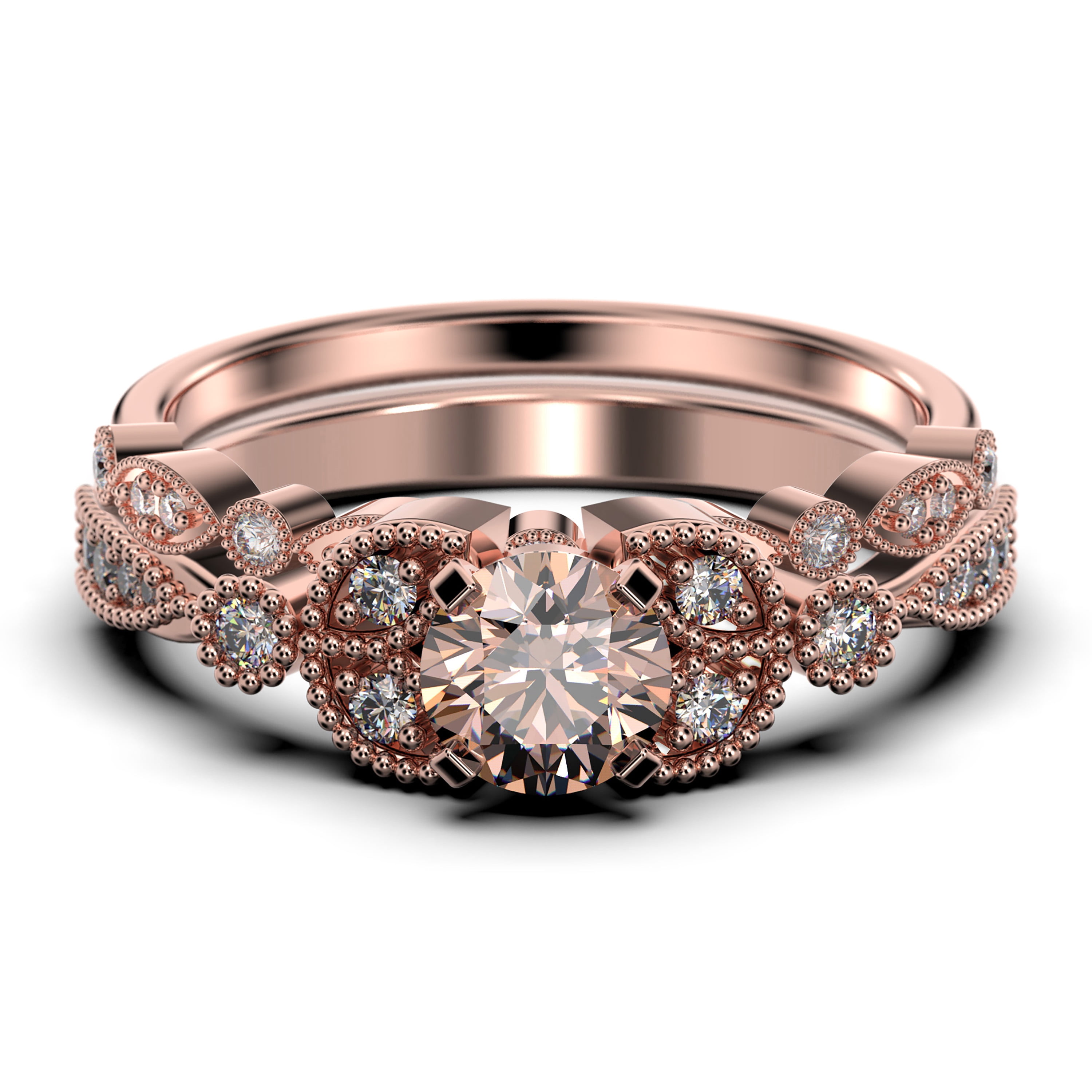 Unique Boho & hippie 2.00 Carat Round Cut Morganite And Diamond Moissanite Engagement Ring ...