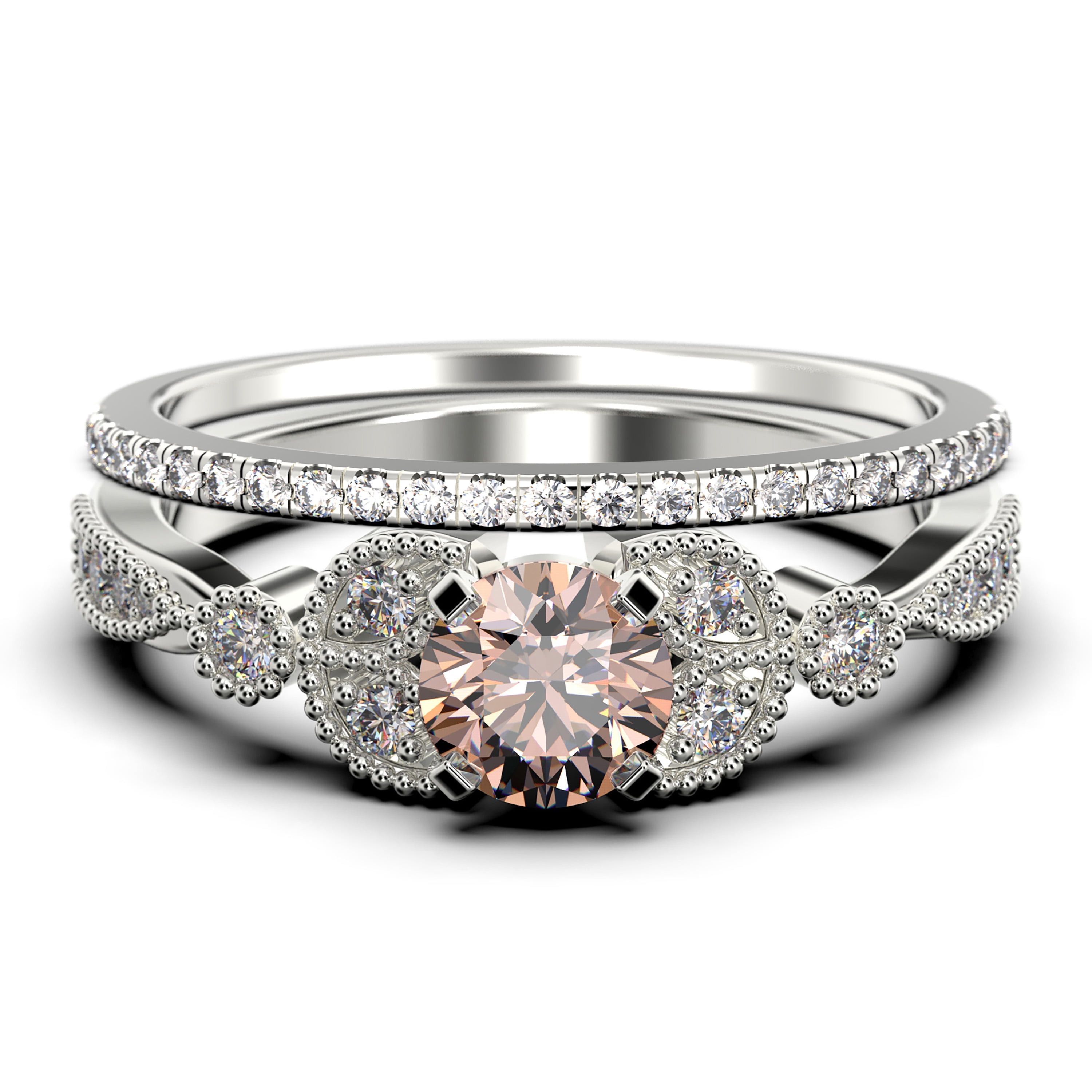 Unique Boho & hippie 2.00 Carat Round Cut Morganite And Diamond Moissanite Engagement Ring ...