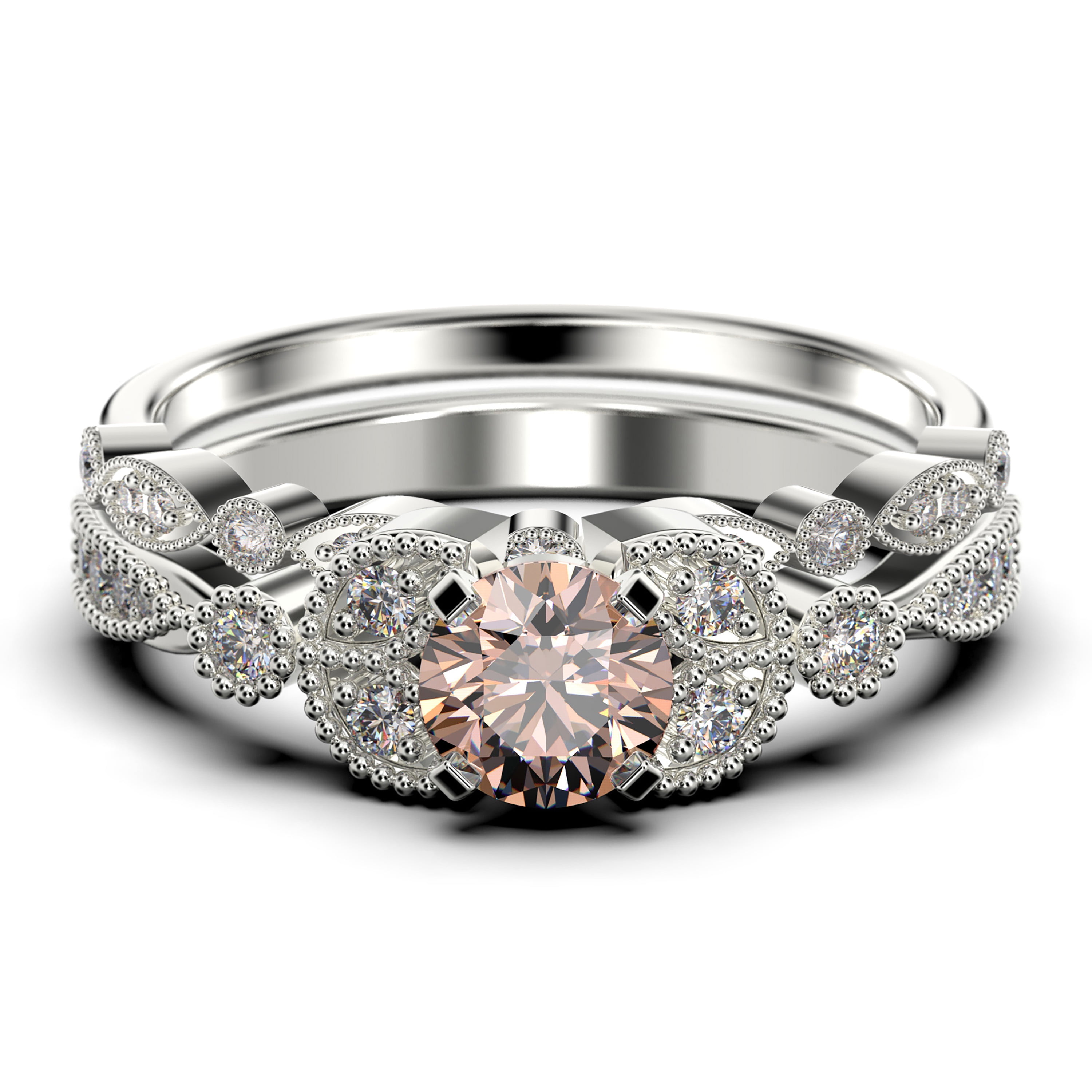 Unique Boho & hippie 2.00 Carat Round Cut Morganite And Diamond Moissanite Engagement Ring ...