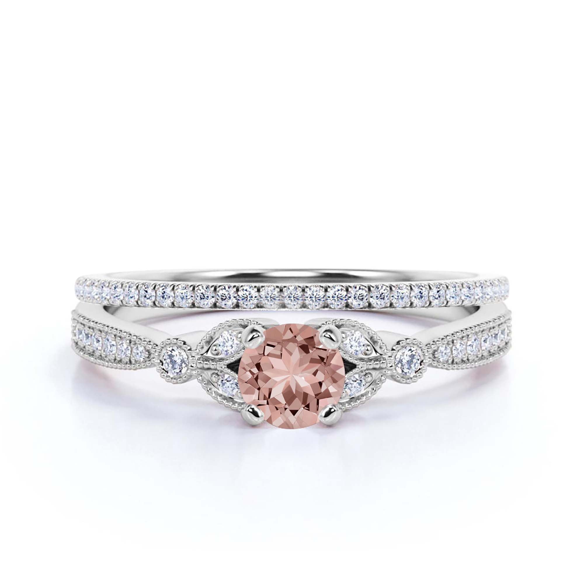 Unique Boho & hippie 2.00 Carat Round Cut Morganite And Diamond Moissanite Engagement Ring ...