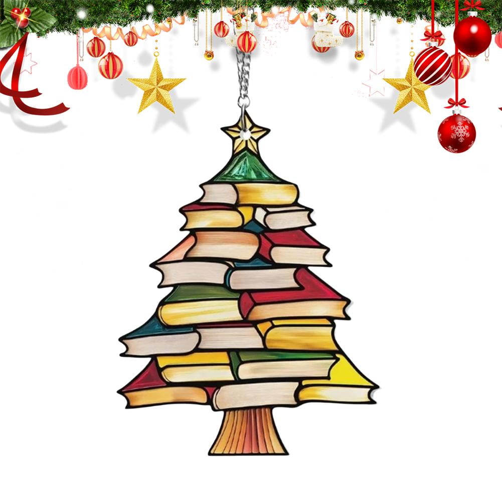 Unique Bookshelf Christmas Ornament Pendant, Handmade from Natural Wood ...