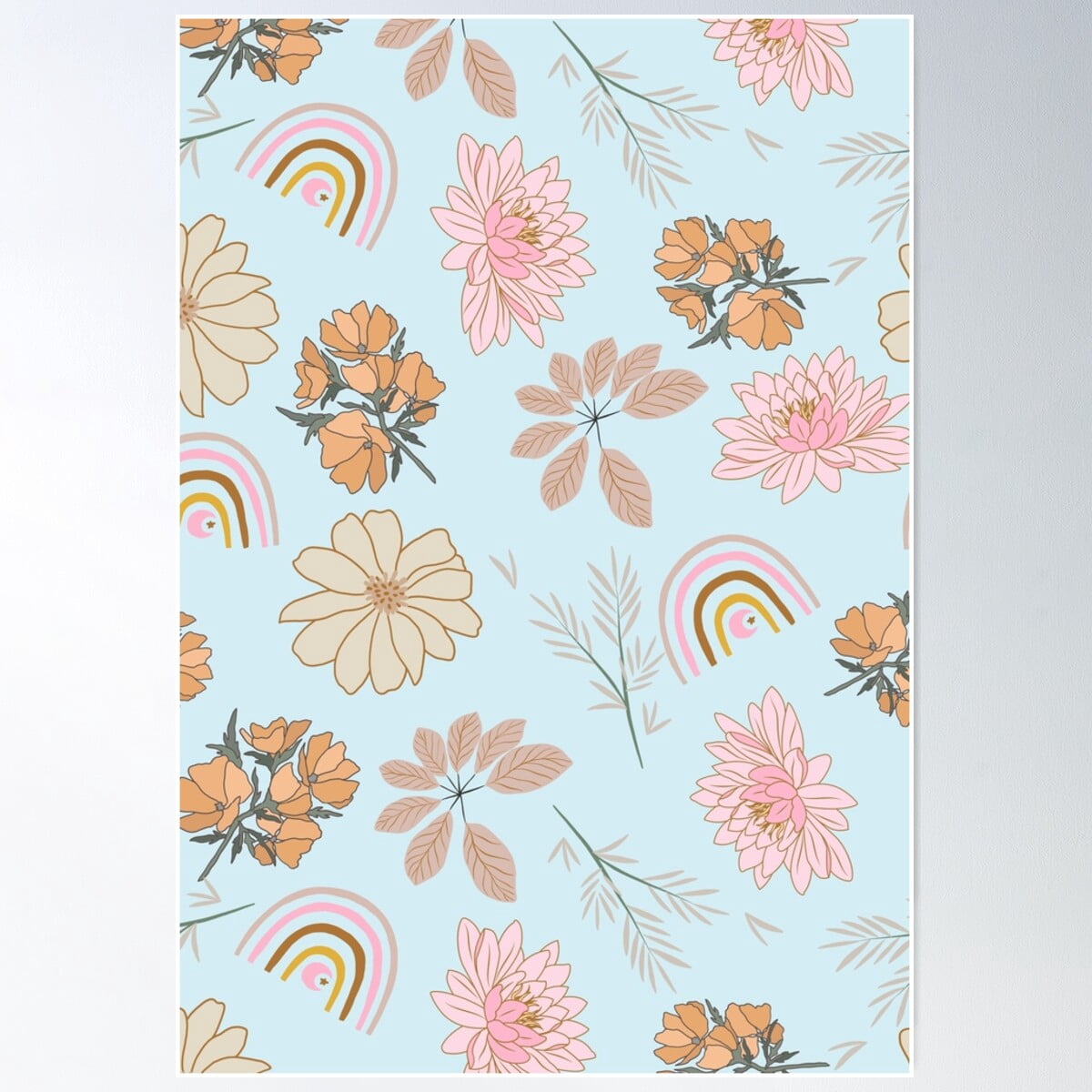 Unique Botanic Boho Rainbow Pattern Poster Wall Art, Modern Wall Decor ...