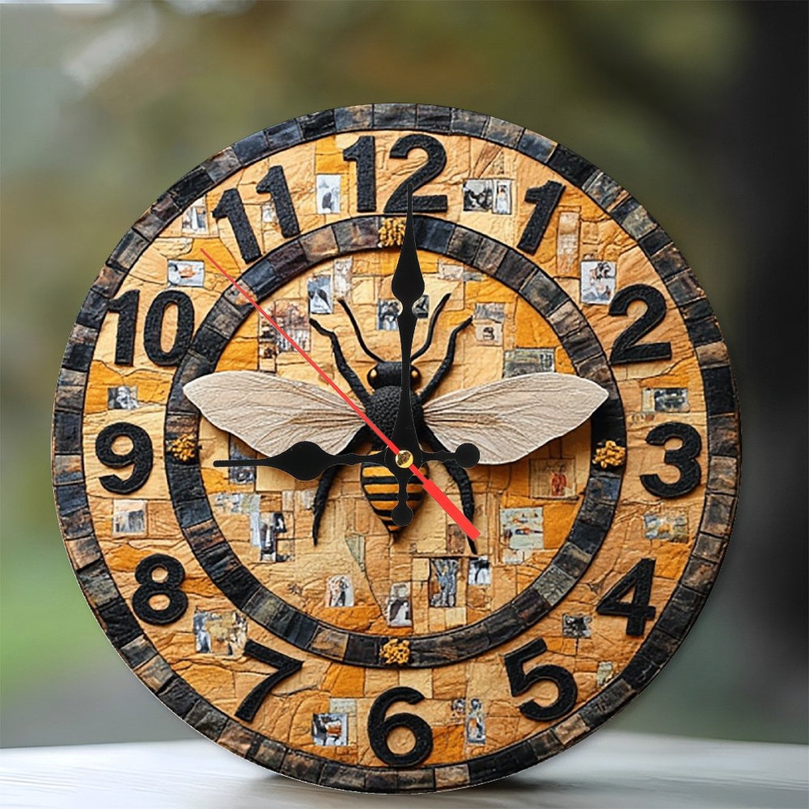 Unique Bumblebee Mosaic Wall Clock 10-Inch Silent Wooden Wall Clock ...