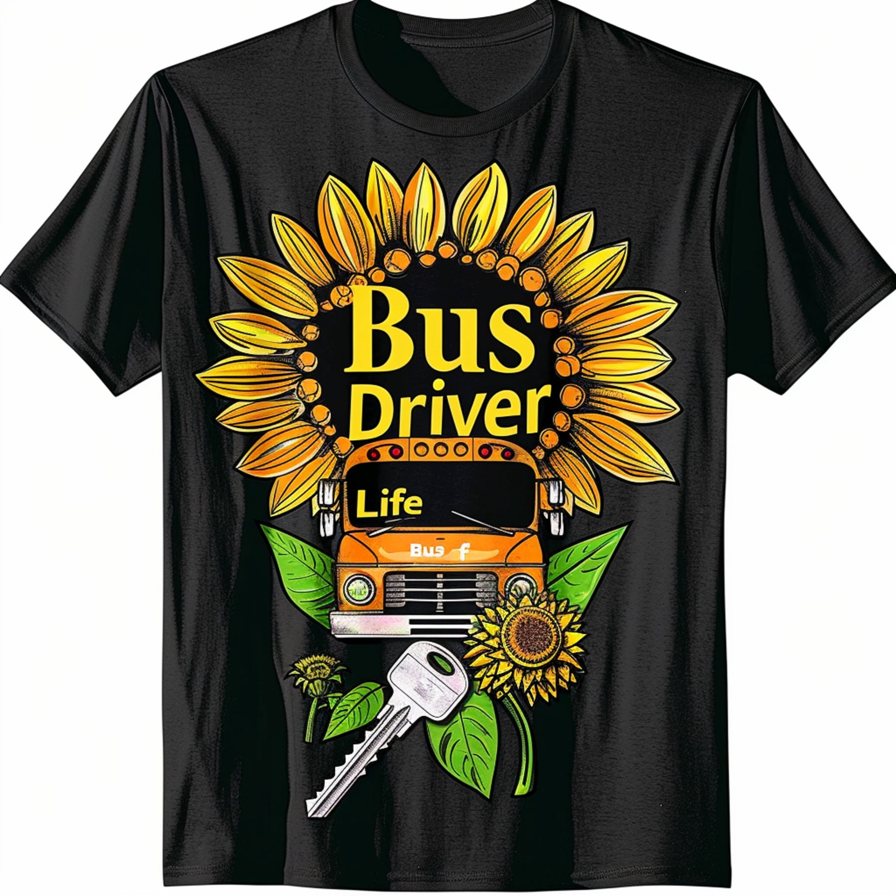 Unique Bus Driver Life Black T Shirt with Sunflower Design Perfect for ...