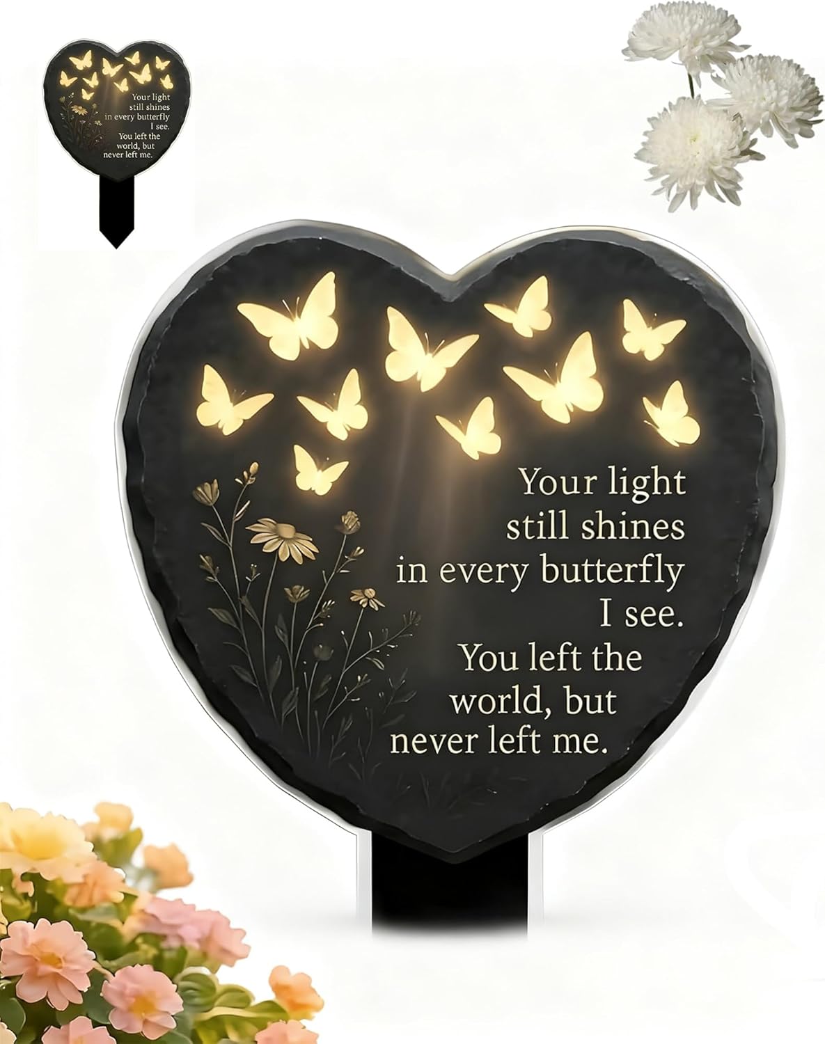 Unique Butterfly Heart-Shaped Floral Acrylic Outdoor Memorial Plaque ...
