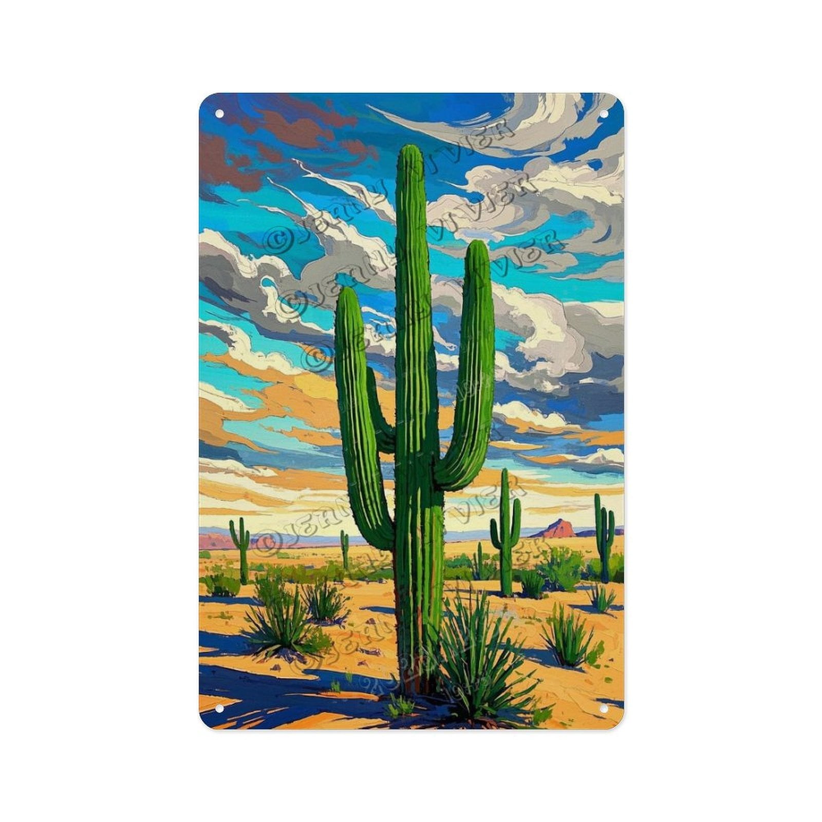 Unique Cactus Blue Sky Metal Sign – 12x16 Inch Rustic Aluminum Wall ...