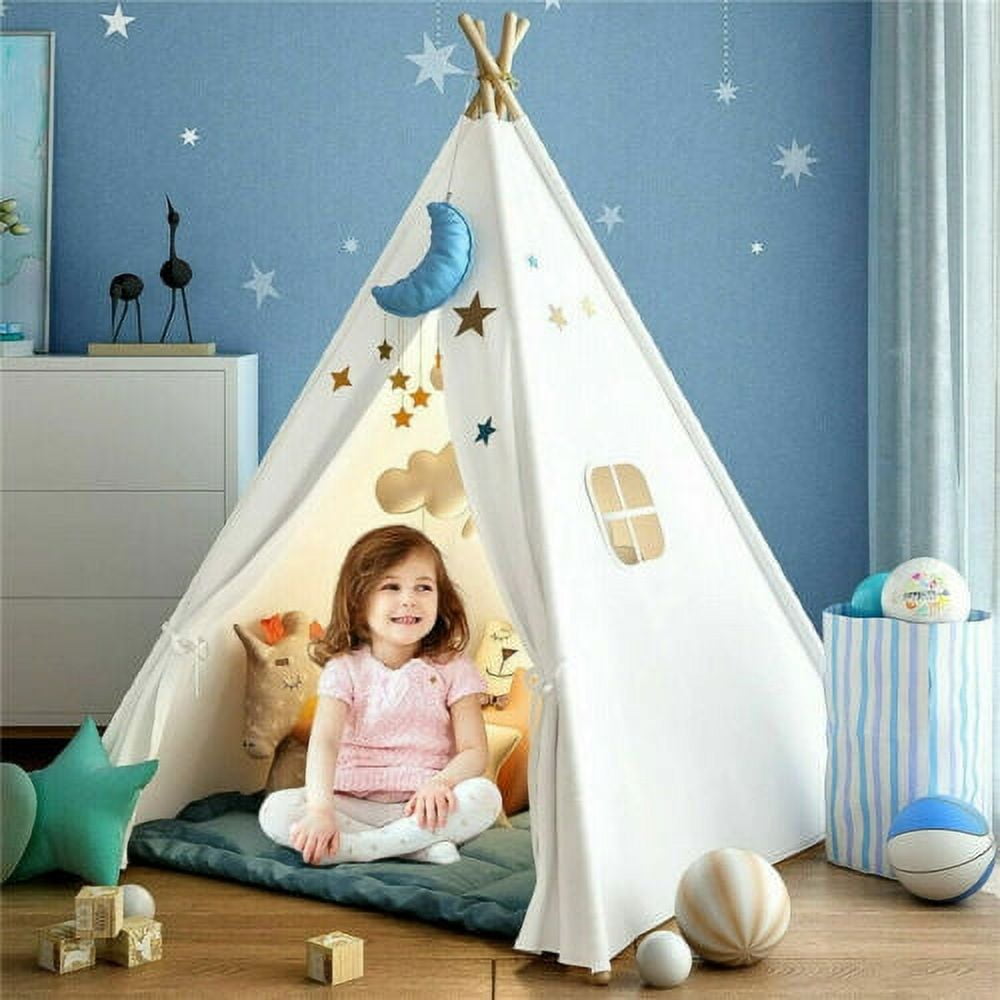 Unique Canvas Tipi Children Teepee Playhouse Toy Tent with Floor Mat ...