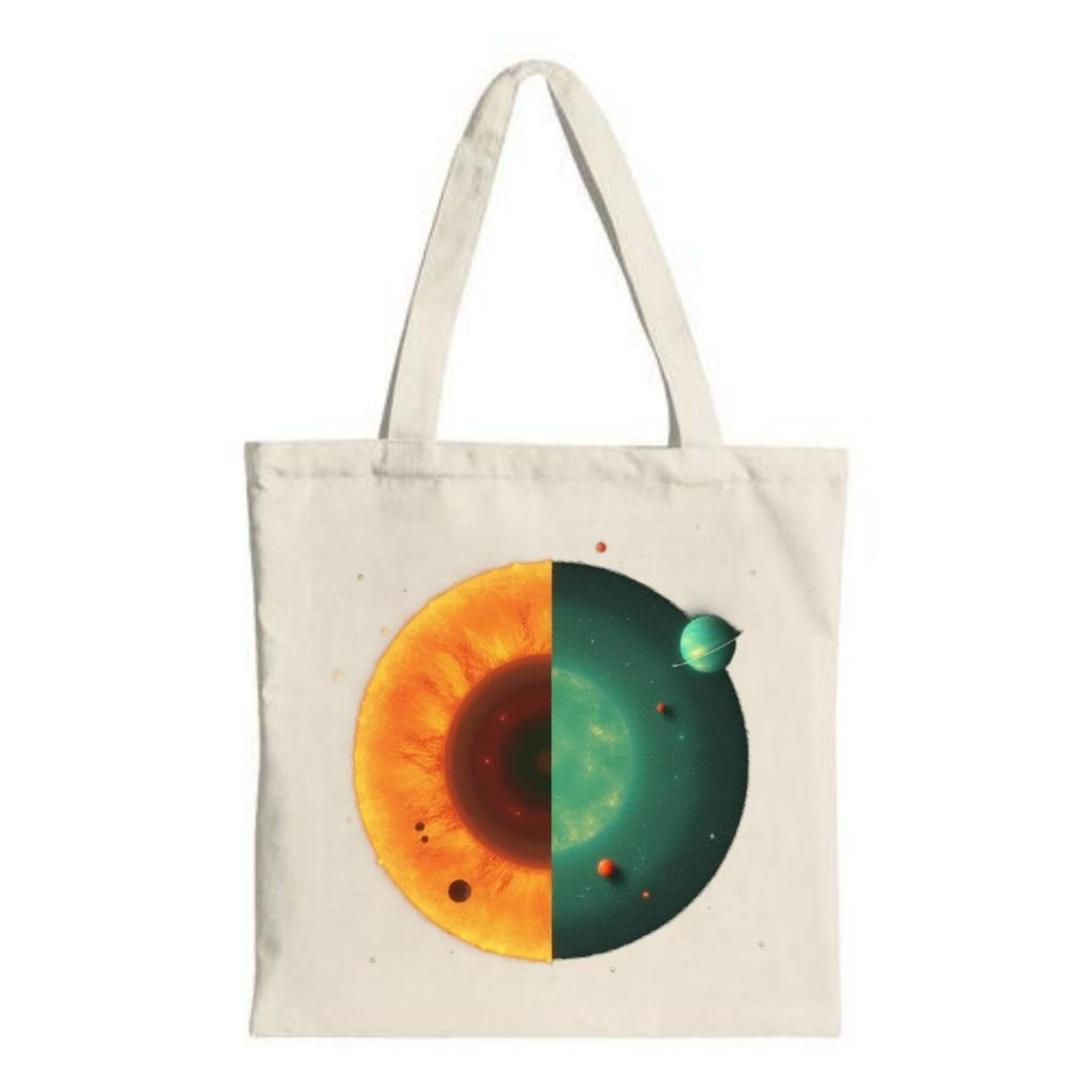 Unique Canvas Tote Bag with Half Sun and Outer Space Design - Vibrant ...