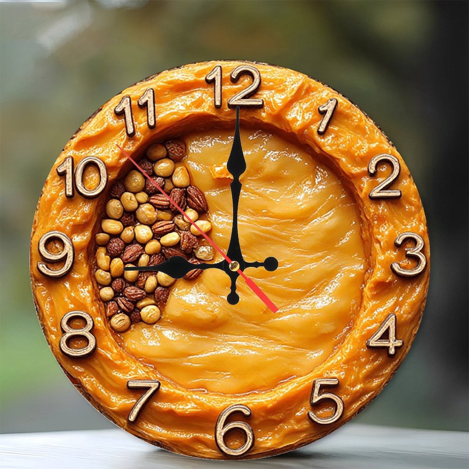 Unique Caramel Clock Nuts Wall Decor 10-Inch Silent Wooden Wall Clock ...