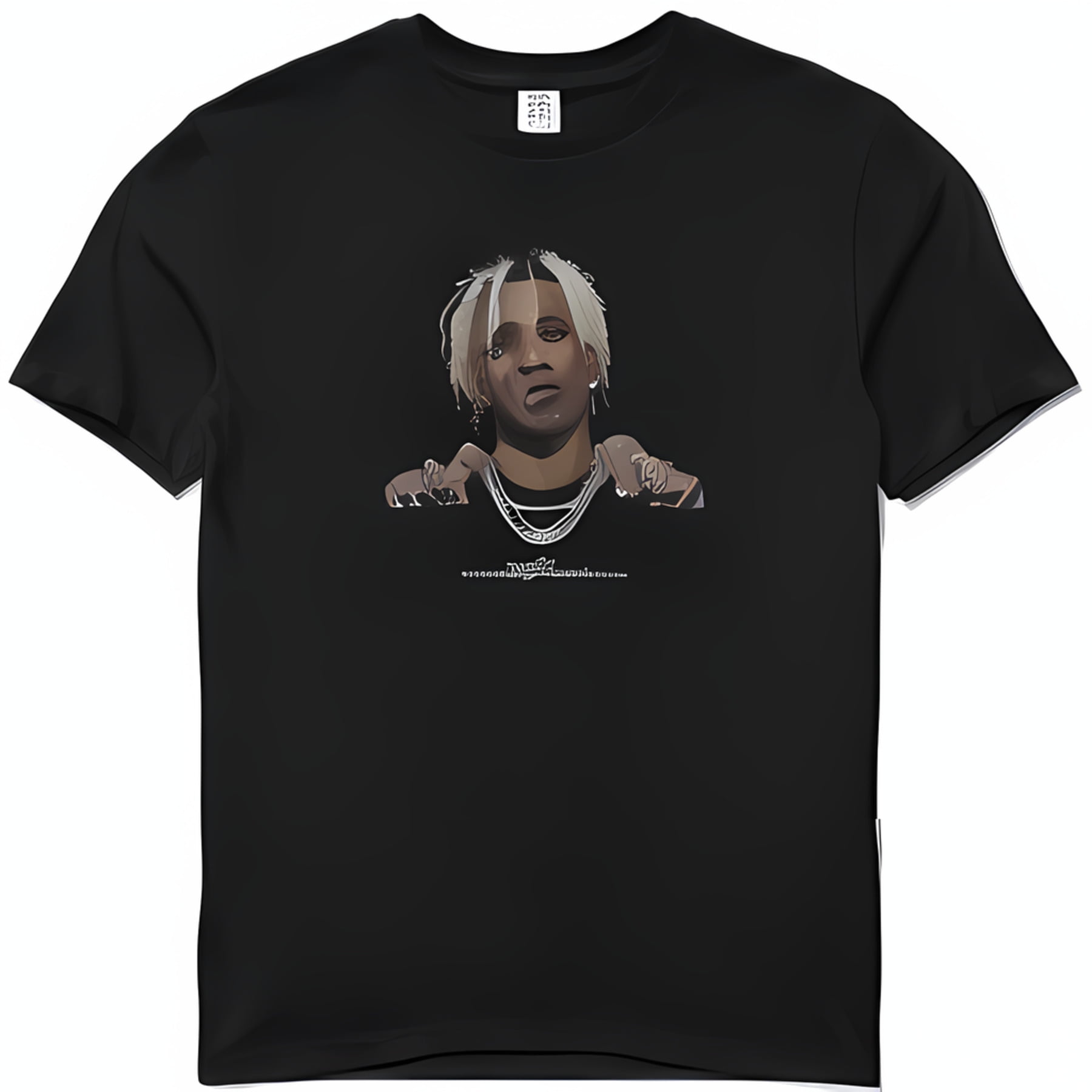 Unique Cartoon Rapper Caricature Design Black T-Shirt with Bob Cut and ...