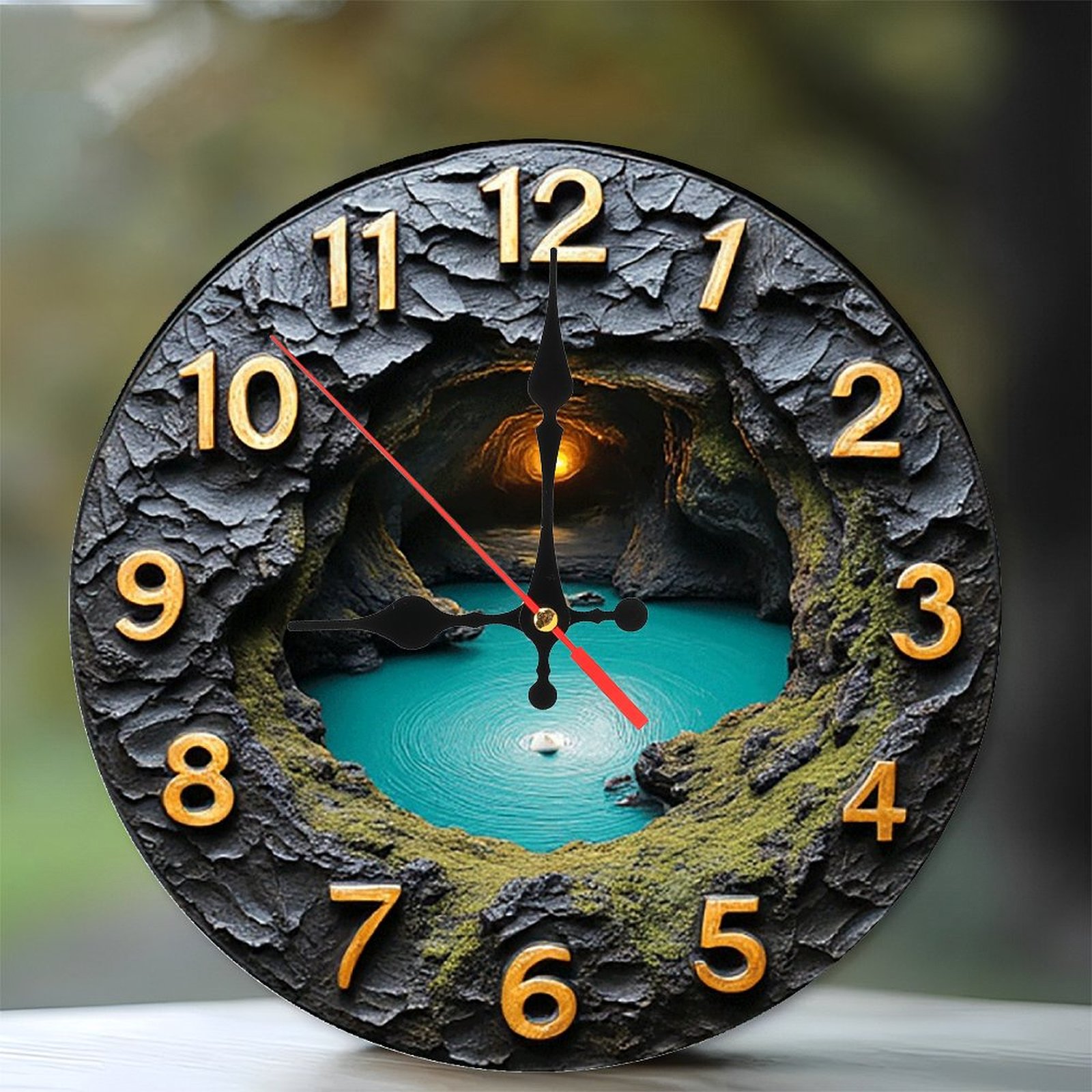 Unique Cave Lake Landscape Wall Clock 10-Inch Silent Wooden Wall Clock ...