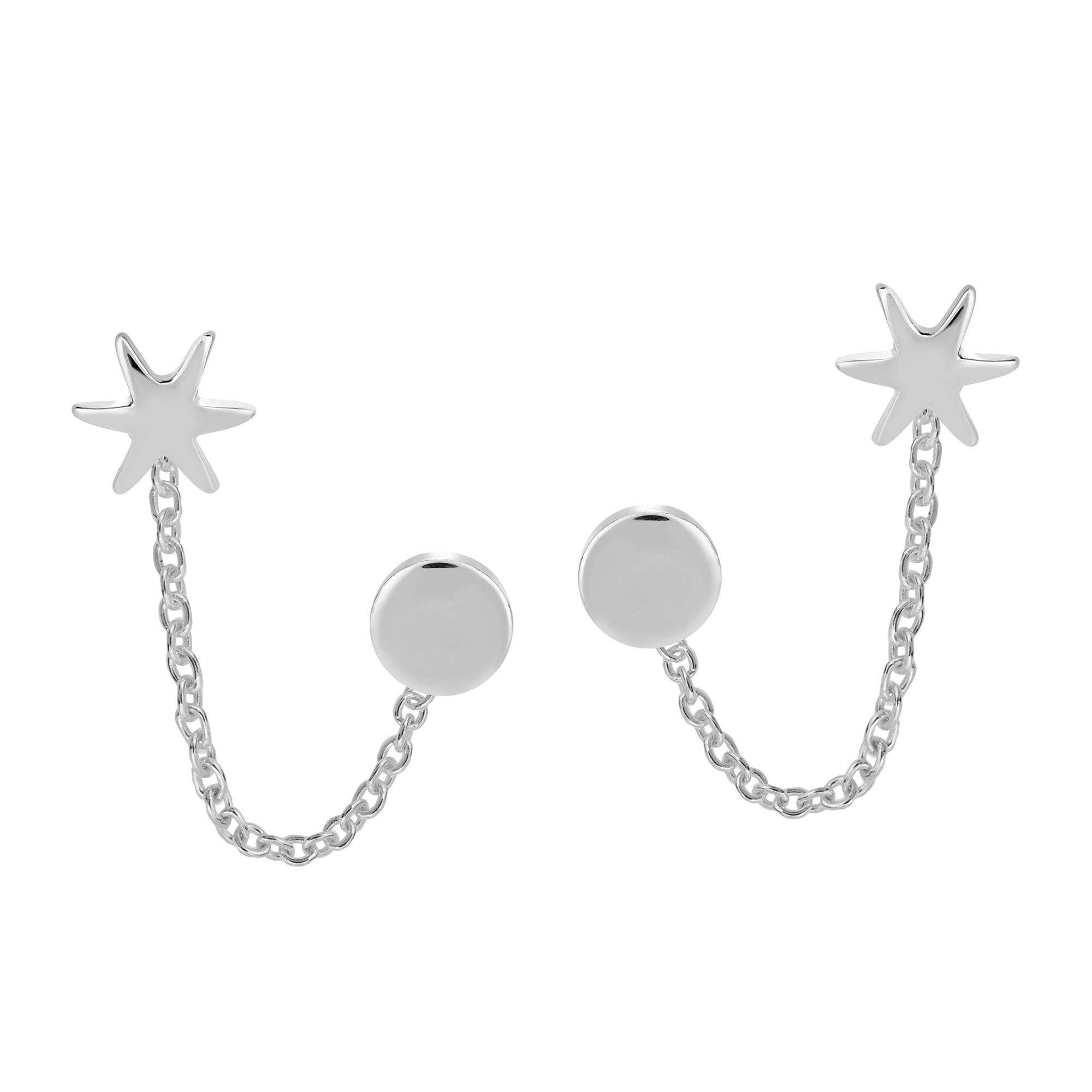 Unique Celestial Star and Moon 2-Piece Chain Sterling Silver Earrings ...