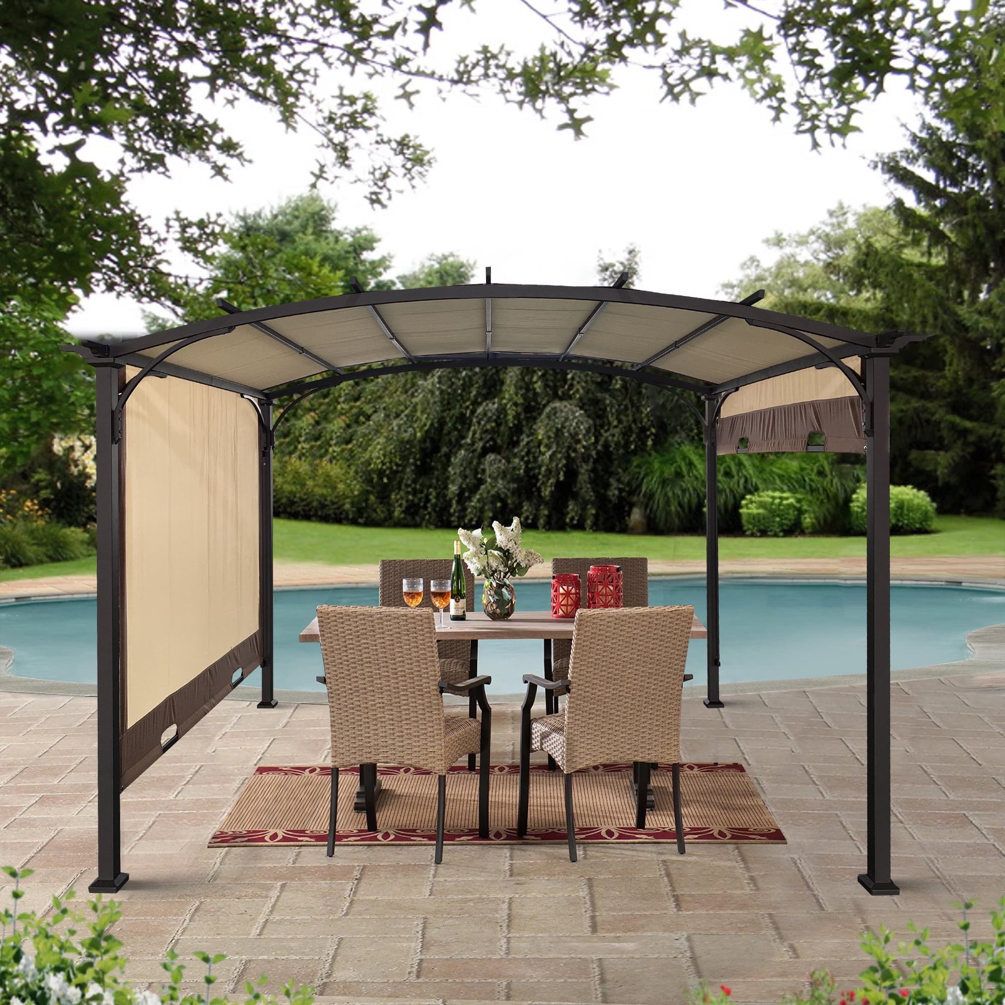 Unique Choice 12 x 9 FT Outdoor Pergola Arched Gazebo with Retractable ...