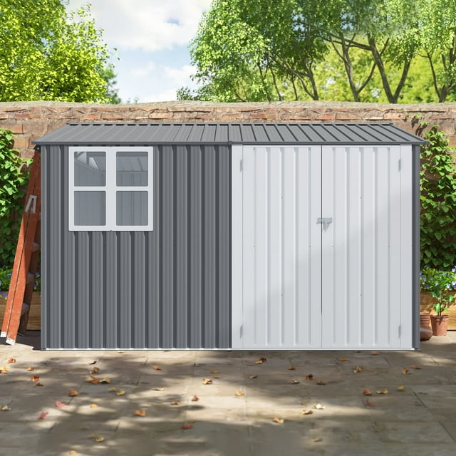 Unique Choice 8 x 10 FT Metal Outdoor Storage Shed with Window for Backyard and Patio, Metal ...