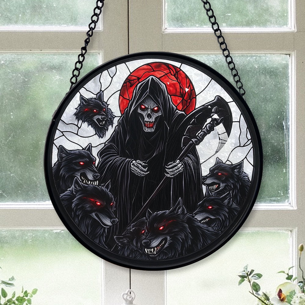 Unique Christmas Gift - Grim Reaper Xmas Stained Glass Hanging Ornament ...