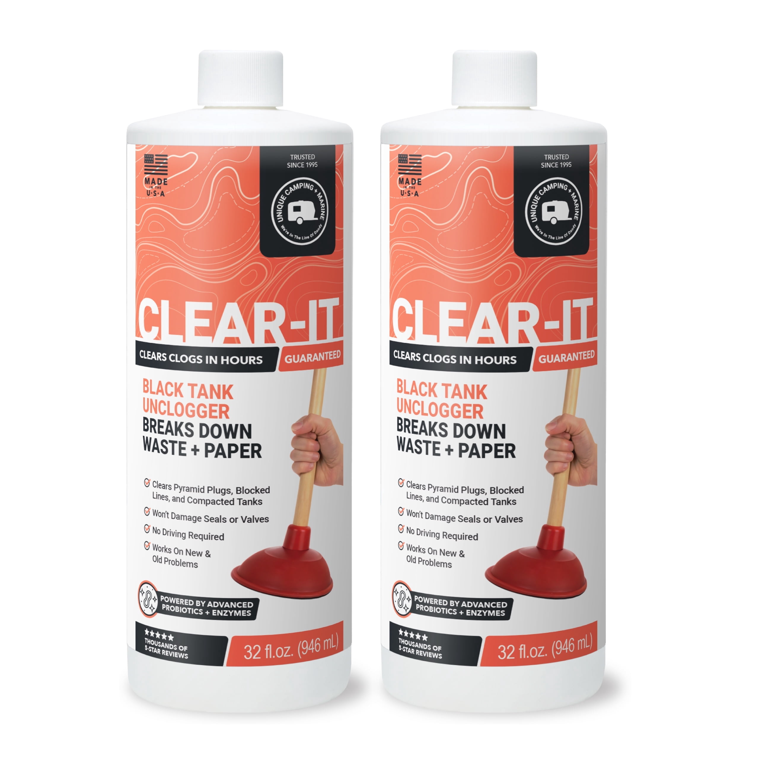 Unique, RV Black Tank Unclogger Liquid Treatment, 32 oz, Pack of 2 ...
