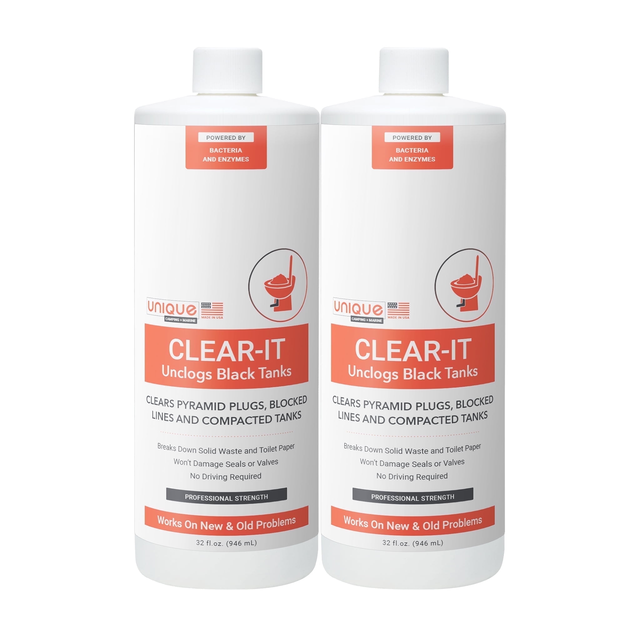 Unique Clear-It RV Black Tank Unclogger Liquid Cleaner 32 oz Pack of 2 ...