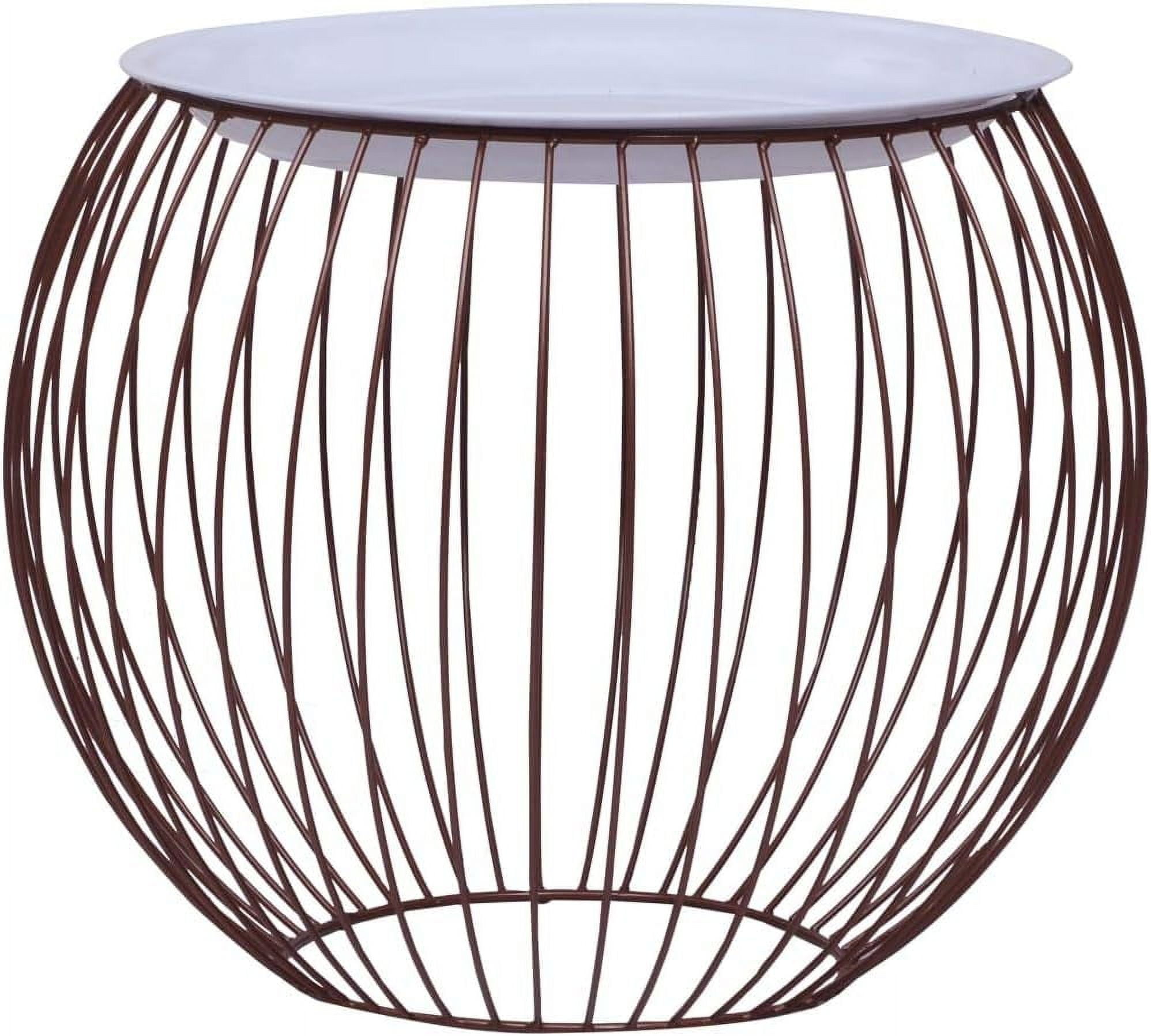Unique Coffee Table with Storage Basket Design, Gold Frame and White MDF Top, 20.1-Inch Diameter ...