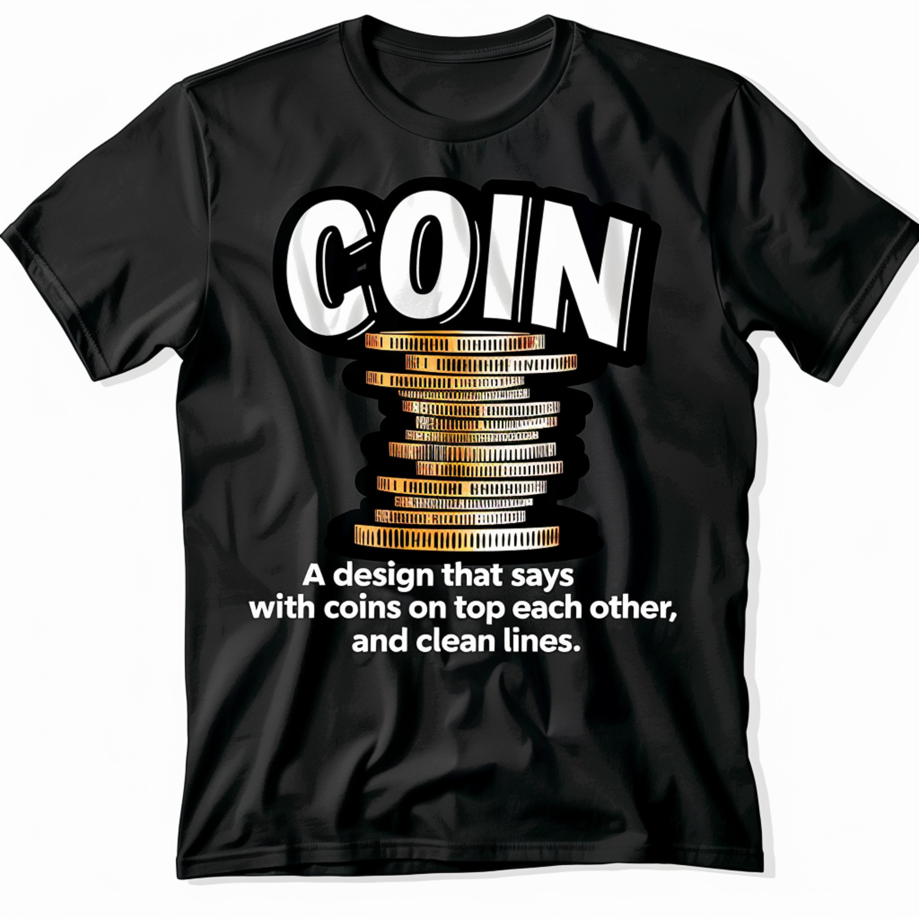 Unique Coin Stacked T Shirt Design Make with COIN Leader Black Tee with ...