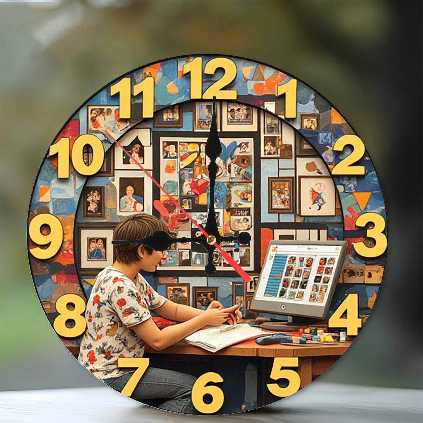 Unique Collage Wall Clock Home Decor Art 10-Inch Silent Wooden Wall ...