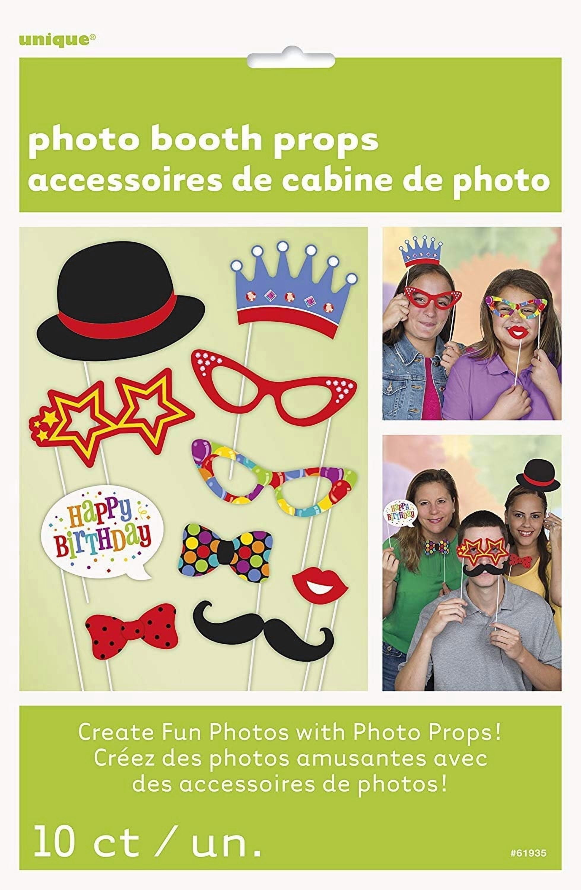 Unique Birthday Photo Booth Props, 7.6", 10 Count, Assorted Designs ...