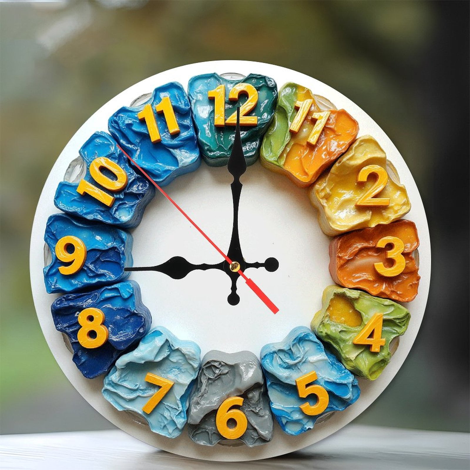 Unique Colorful Resin Clock Wall Decor 10-Inch Silent Wooden Wall Clock ...