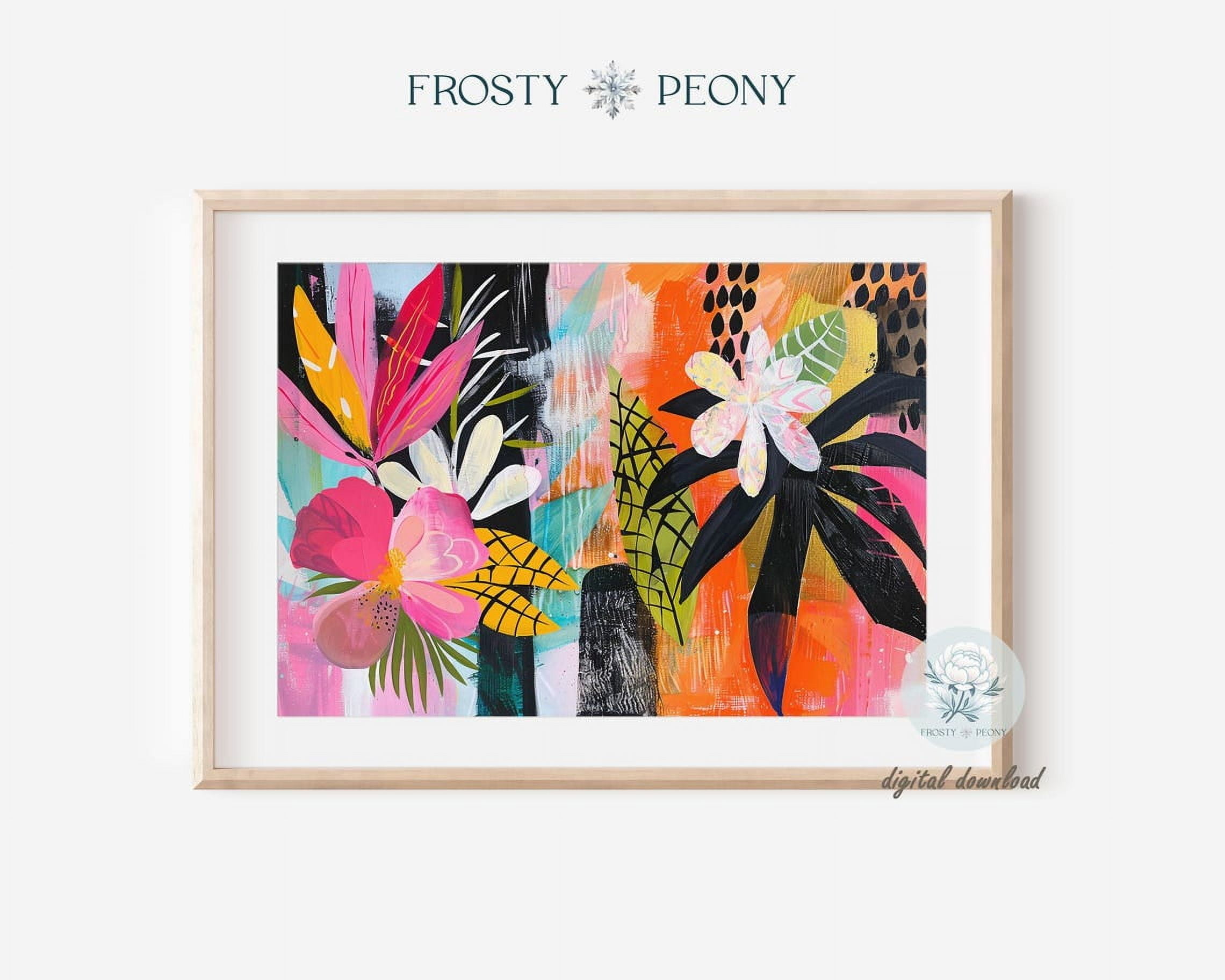 Unique Contemporary Abstract Flower Art Print, Maximalist Tropical ...