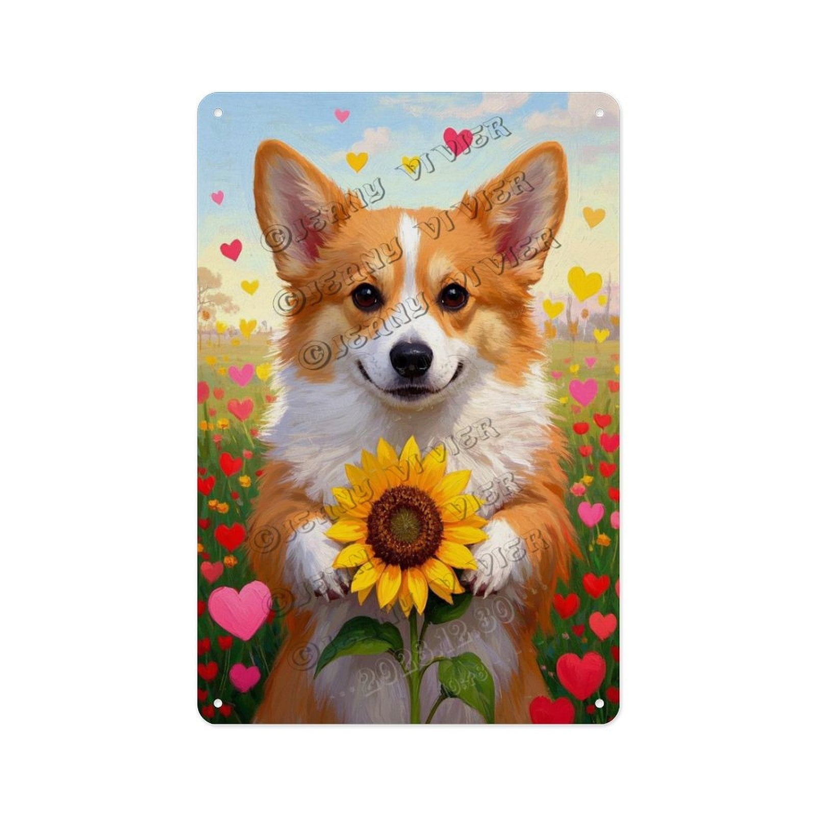 Unique Corgi with Sunflower Tin Sign 8x12 Inch Funny Metal Wall Sign ...
