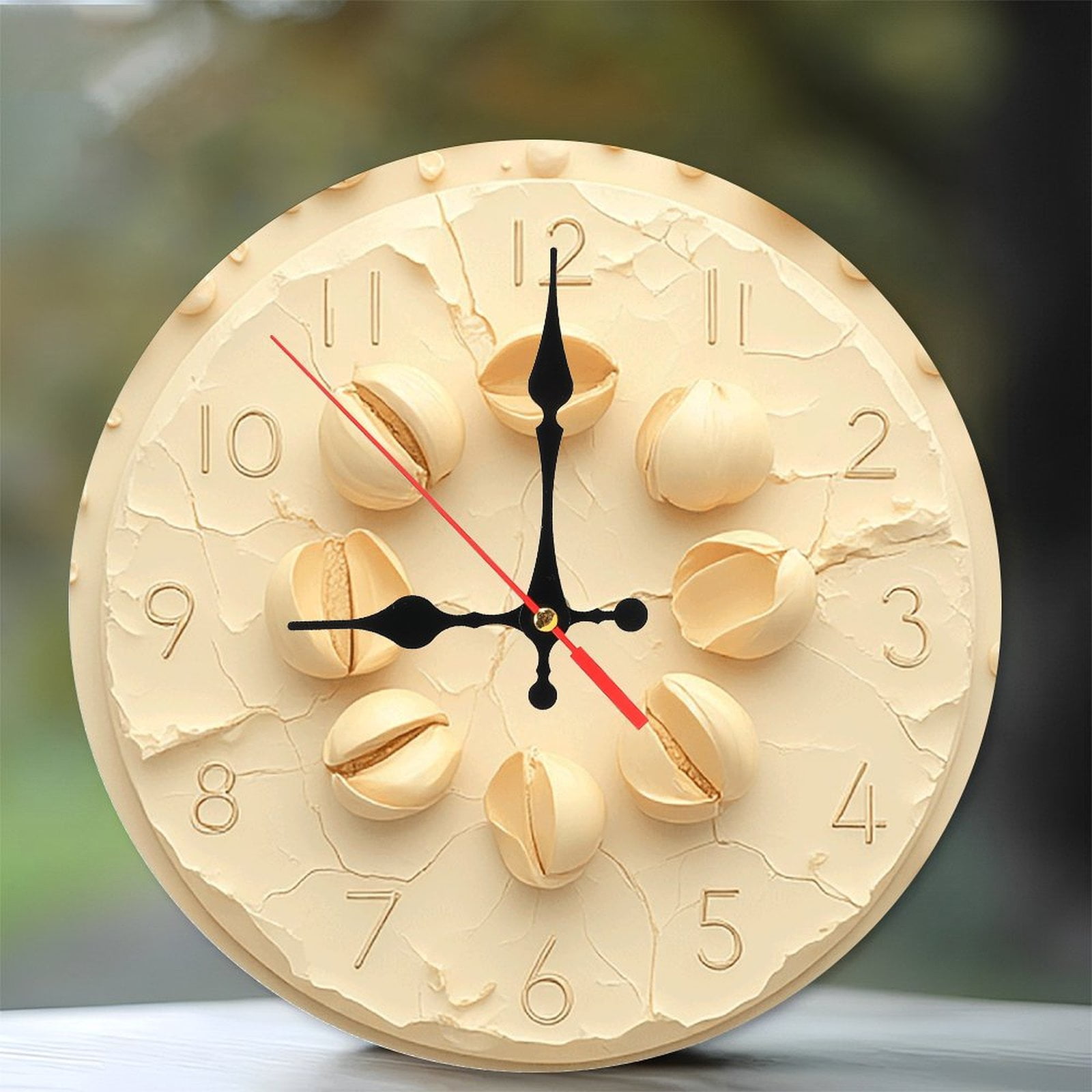 Unique Cream Crackle Wall Clock Nutshell Design 10-Inch Silent Wooden ...