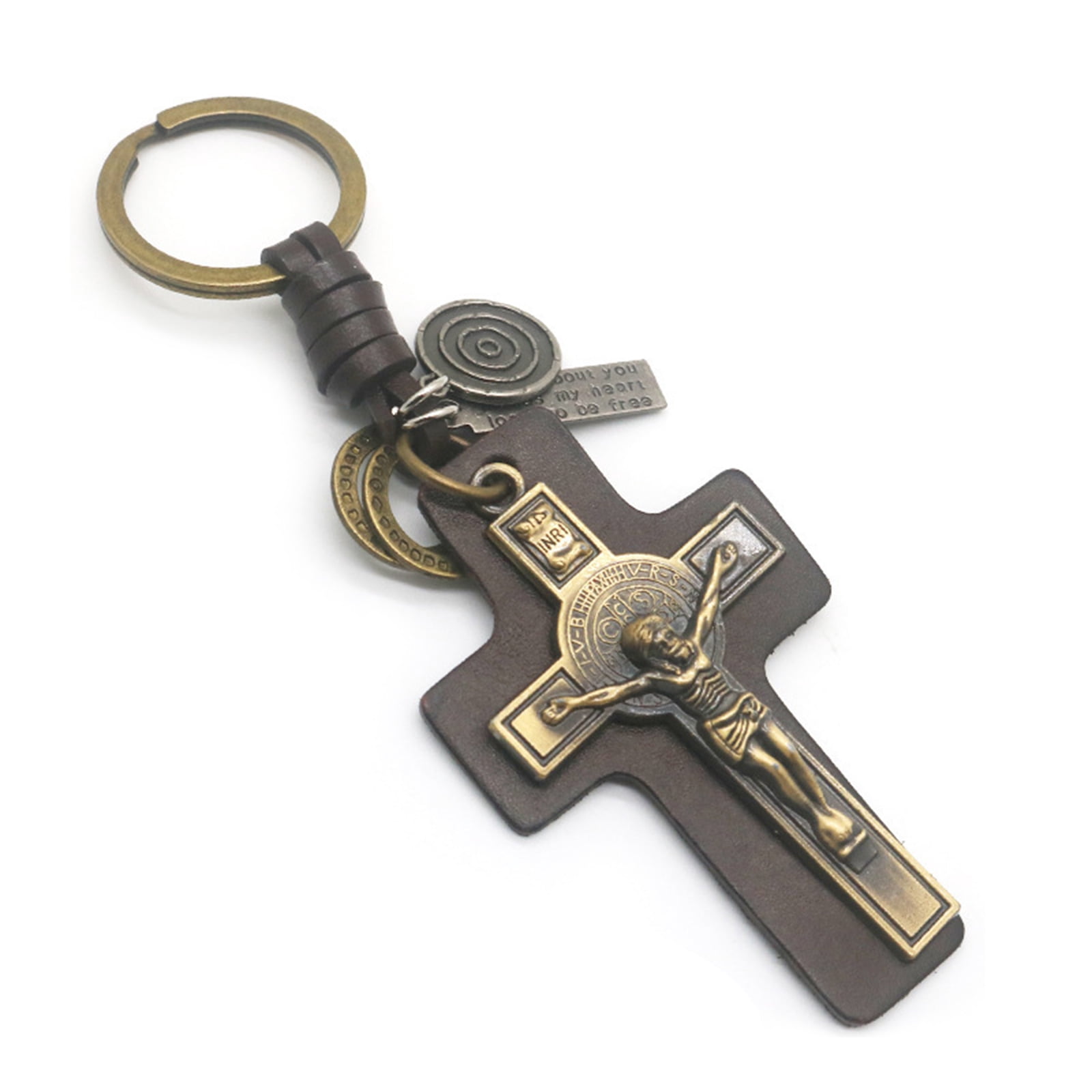 Unique Crucifix PU Leather Keychain Religious Key Rings Bag Pendant for ...