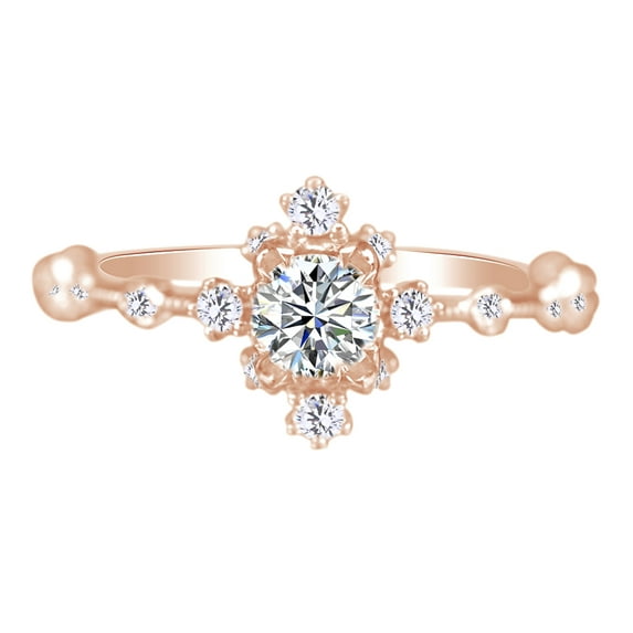 AFFY Unique Dainty White Diamond Snowflake Ring in 14k Solid Rose Gold ...