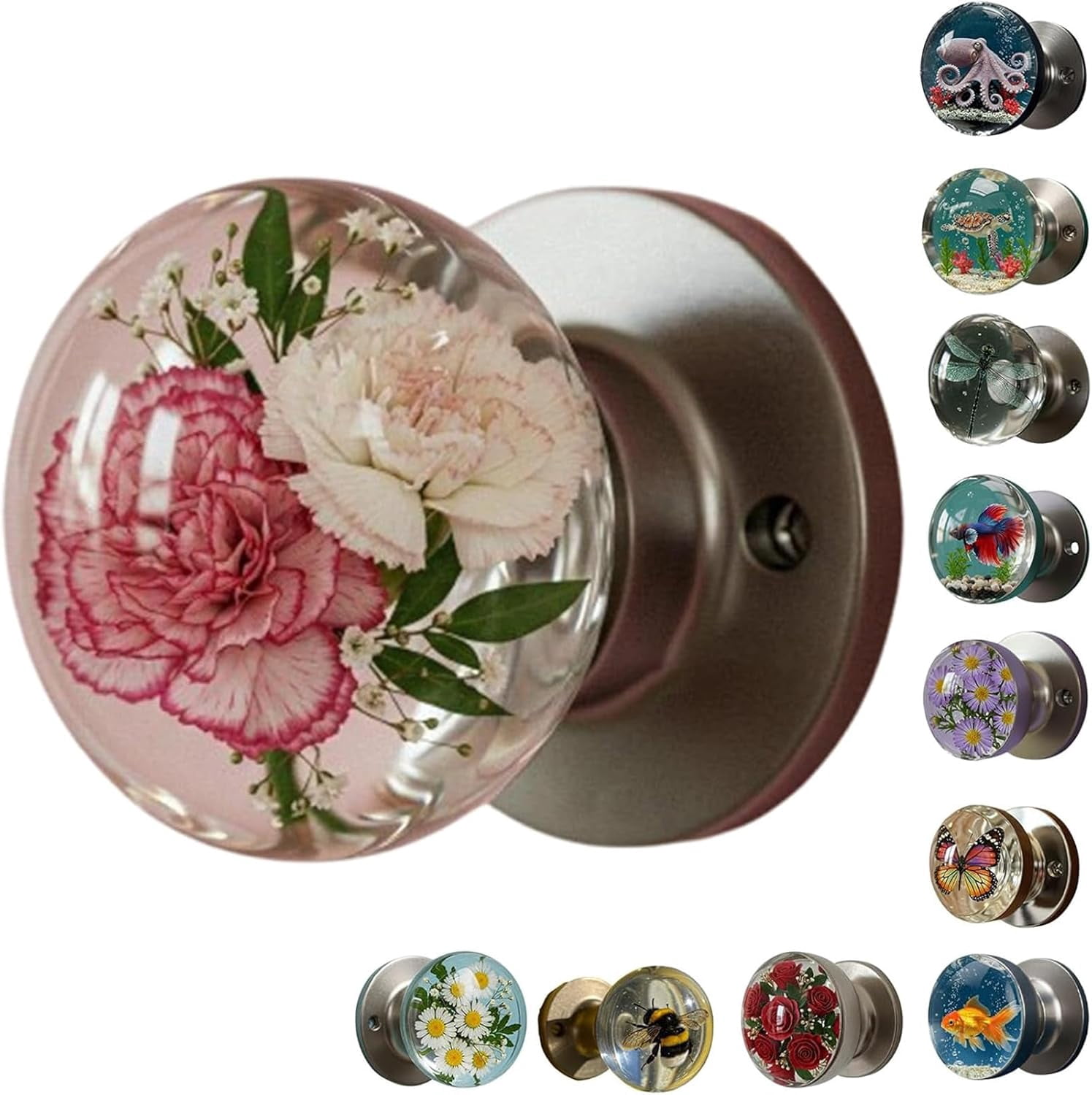 Unique Decorative Door Handle, Retro Round Resin Epoxy Flower Door Knob ...