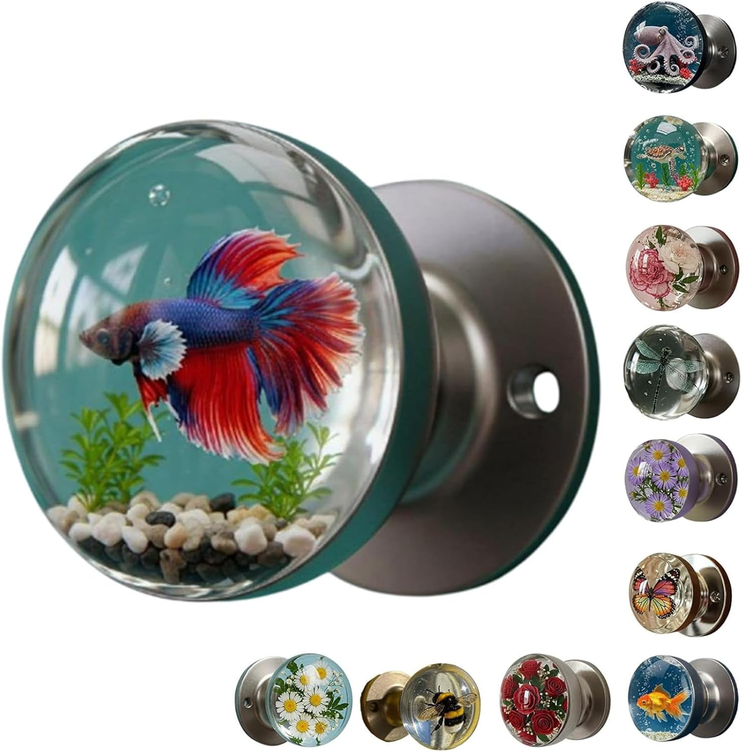 Unique Decorative Door Handle, Retro Round Resin Epoxy Flower Door Knob Retro, Floral & Animal ...